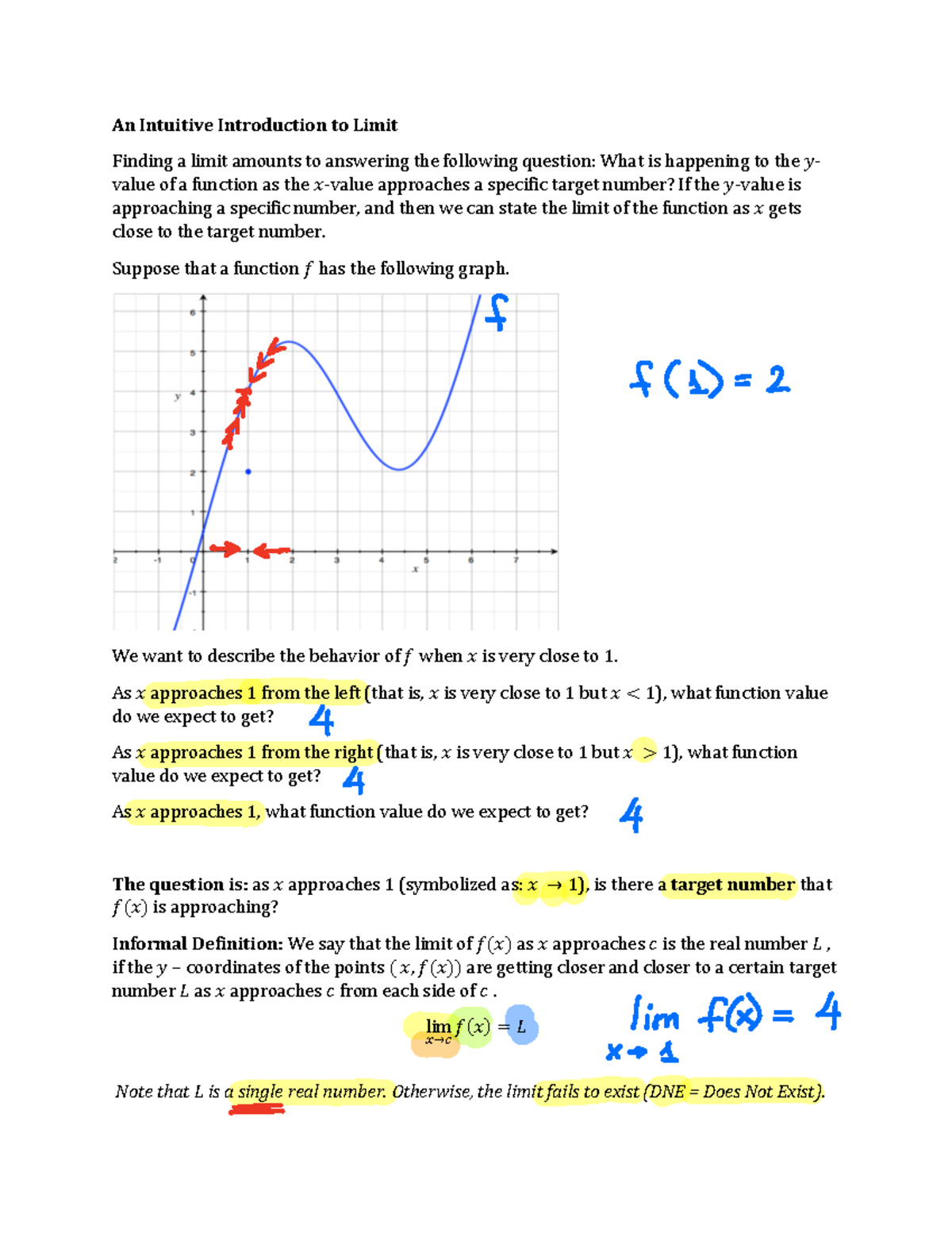 1431S12 notes - An Intuitive Introduction to Limit Finding a limit ...