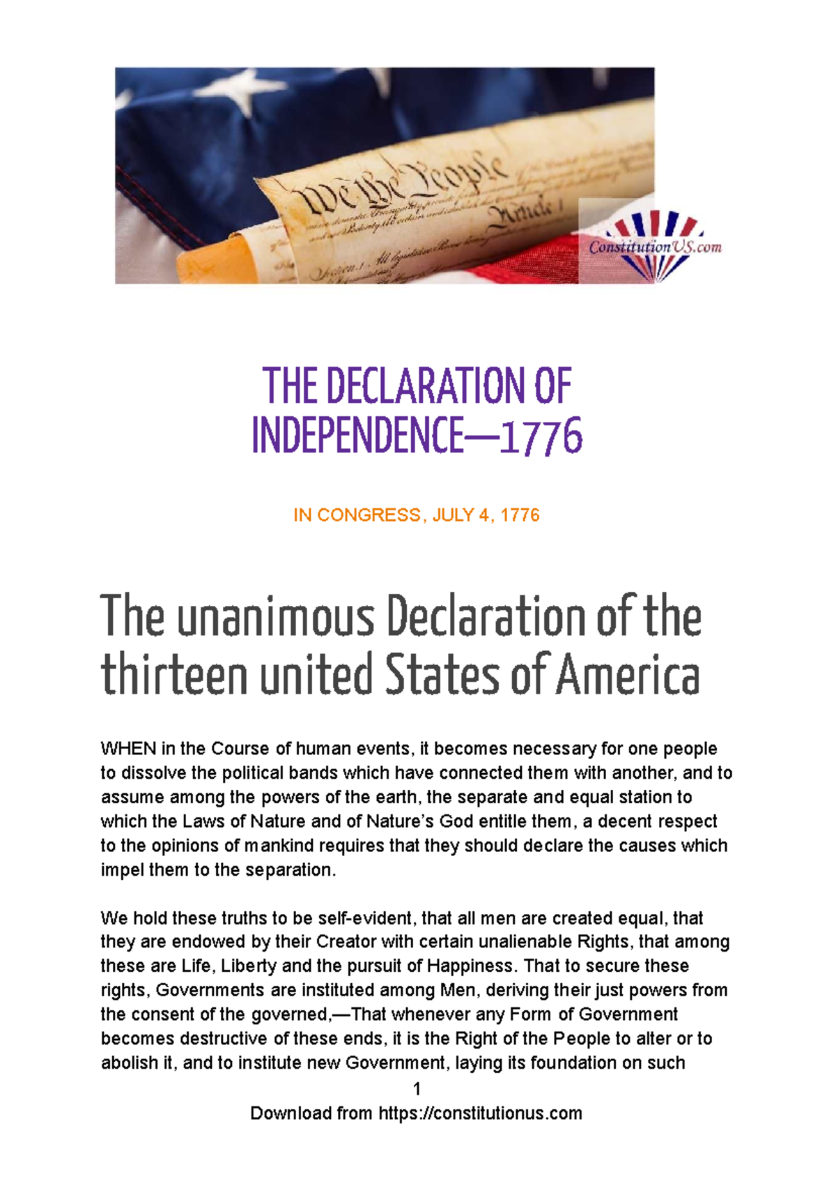 Declaration of Independence - THE DECLARATION OF INDEPENDENCE— IN ...