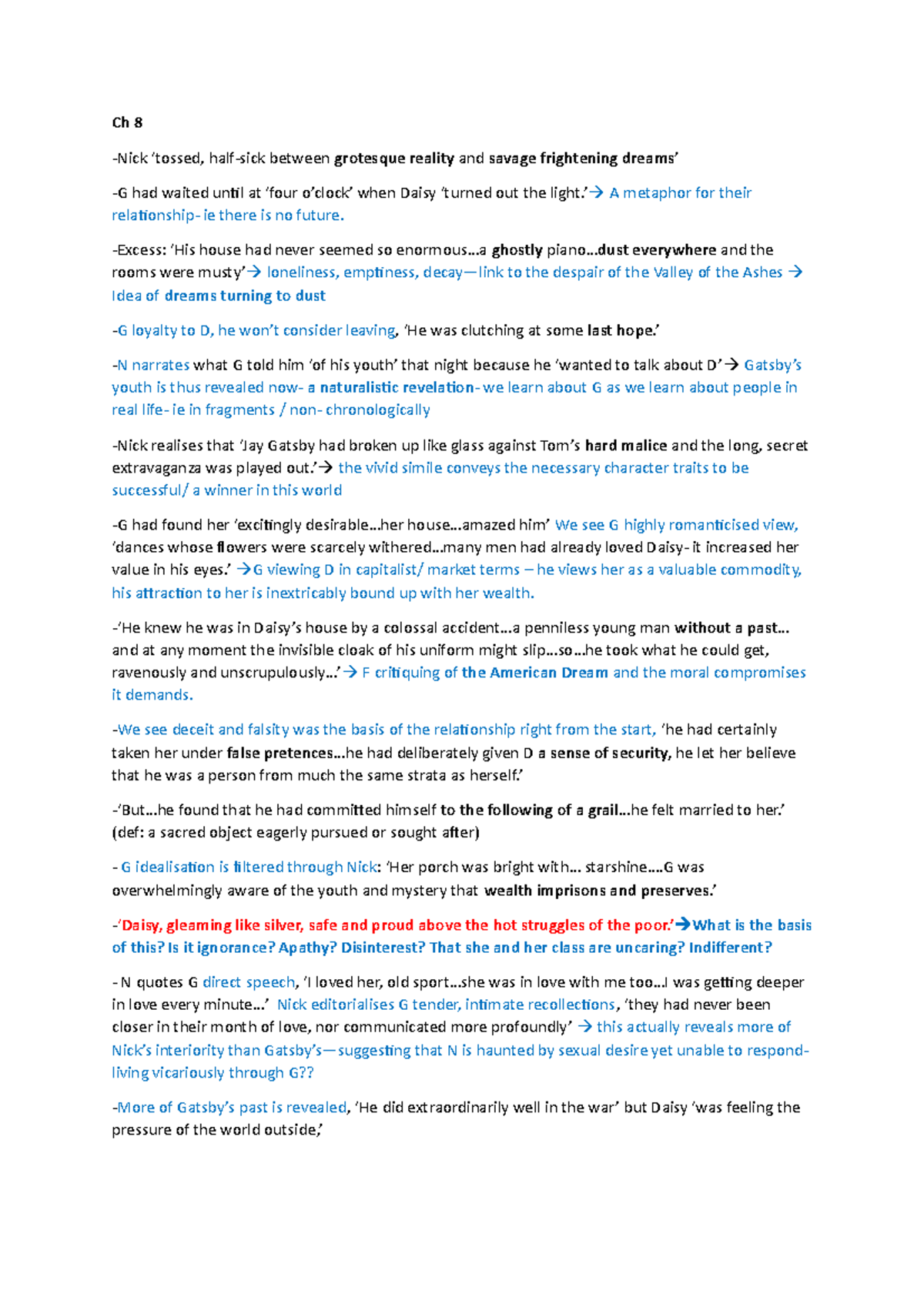 TGG Chapter 8 Class Notes - Ch 8 -Nick ‘tossed, half-sick between ...