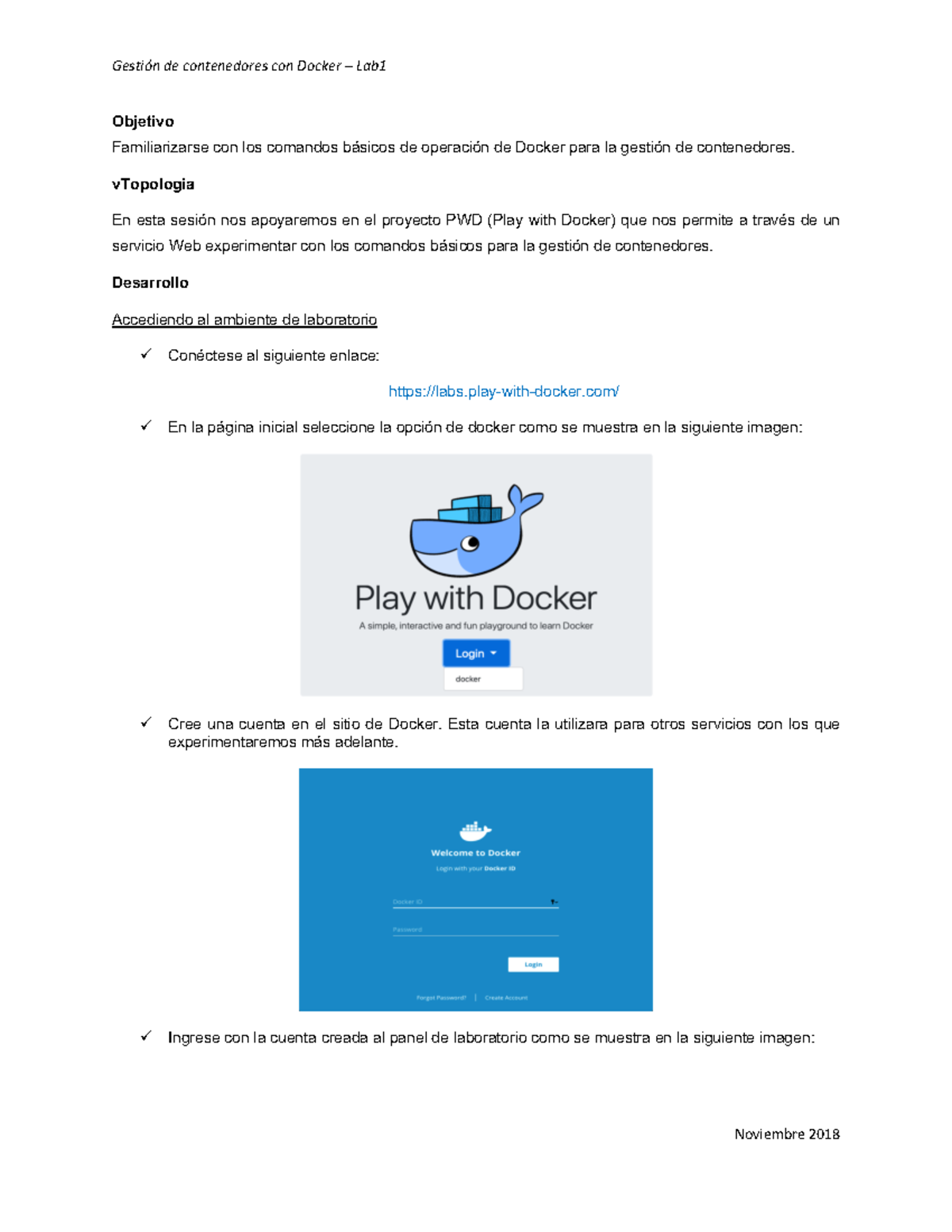 Lab1 docker - Gestión de contenedores con Docker – Lab Noviembre 2018 Objetivo Familiarizarse ...