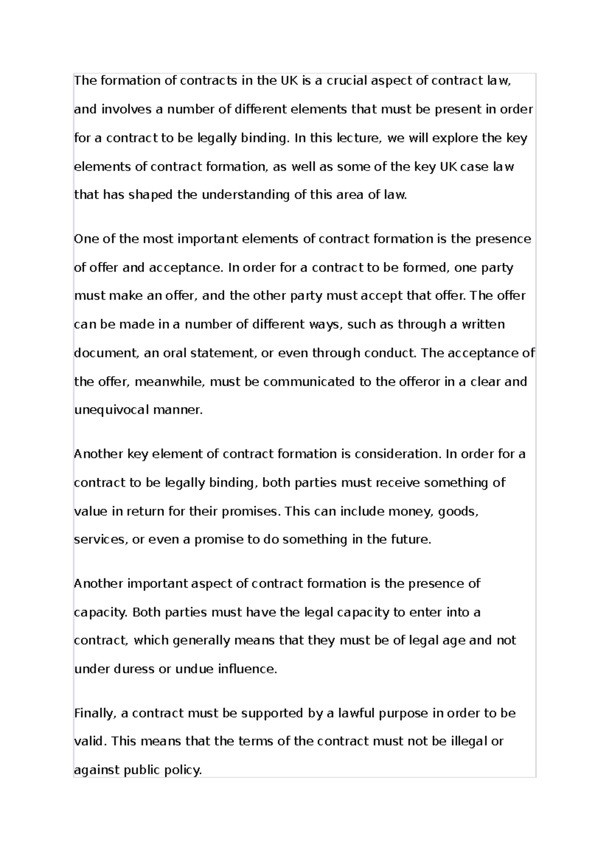 The formation of contracts in the UK - In this lecture, we will explore ...