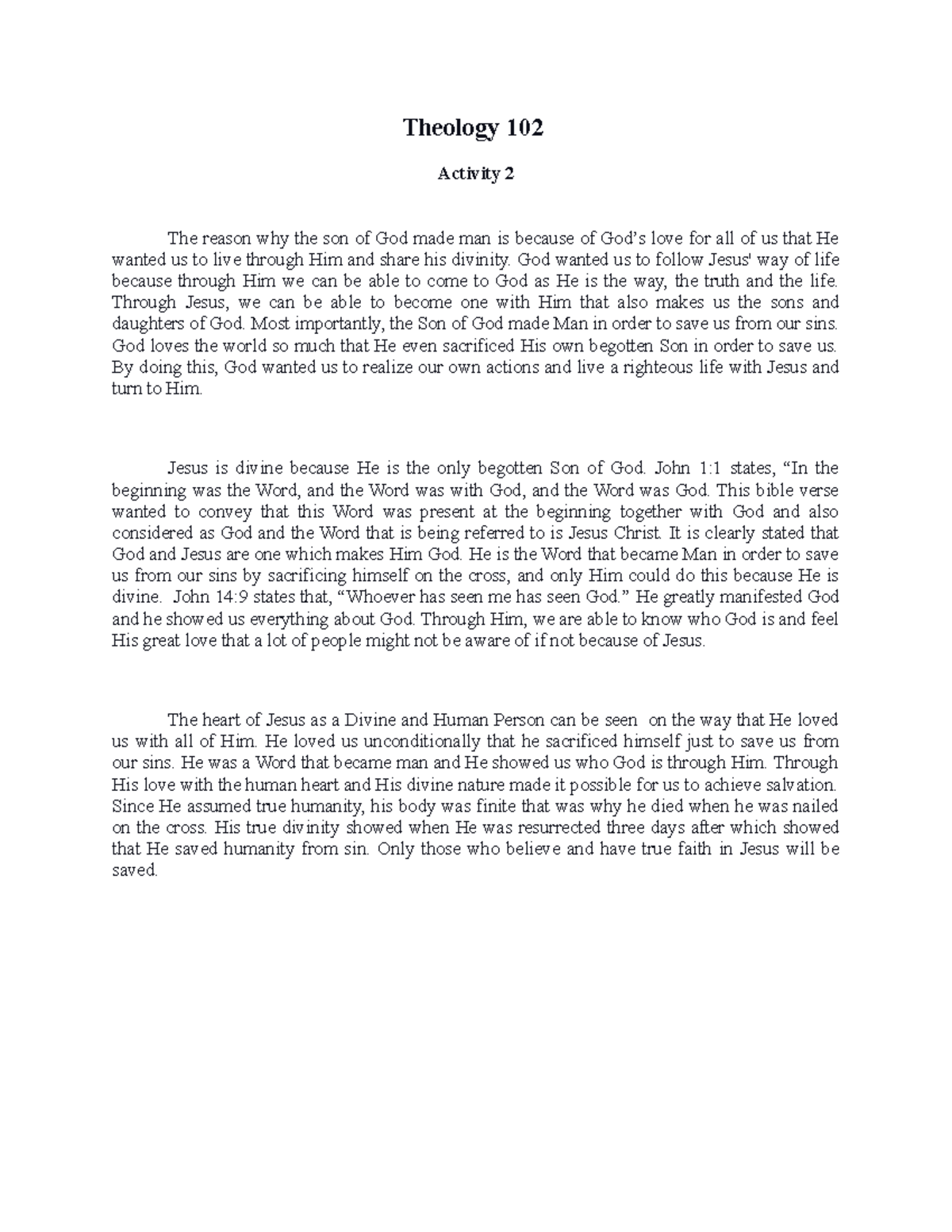 Lesson 2 Worksheet Activity 2 - Theology 102 Activity 2 The reason why ...