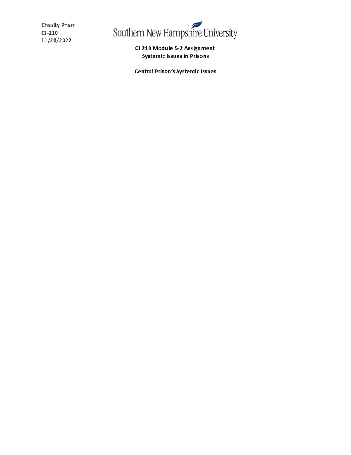 CJ 210 Module 5 Assignment - Chasity Pharr CJ- 11/28/ CJ 210 Module 5-2 ...