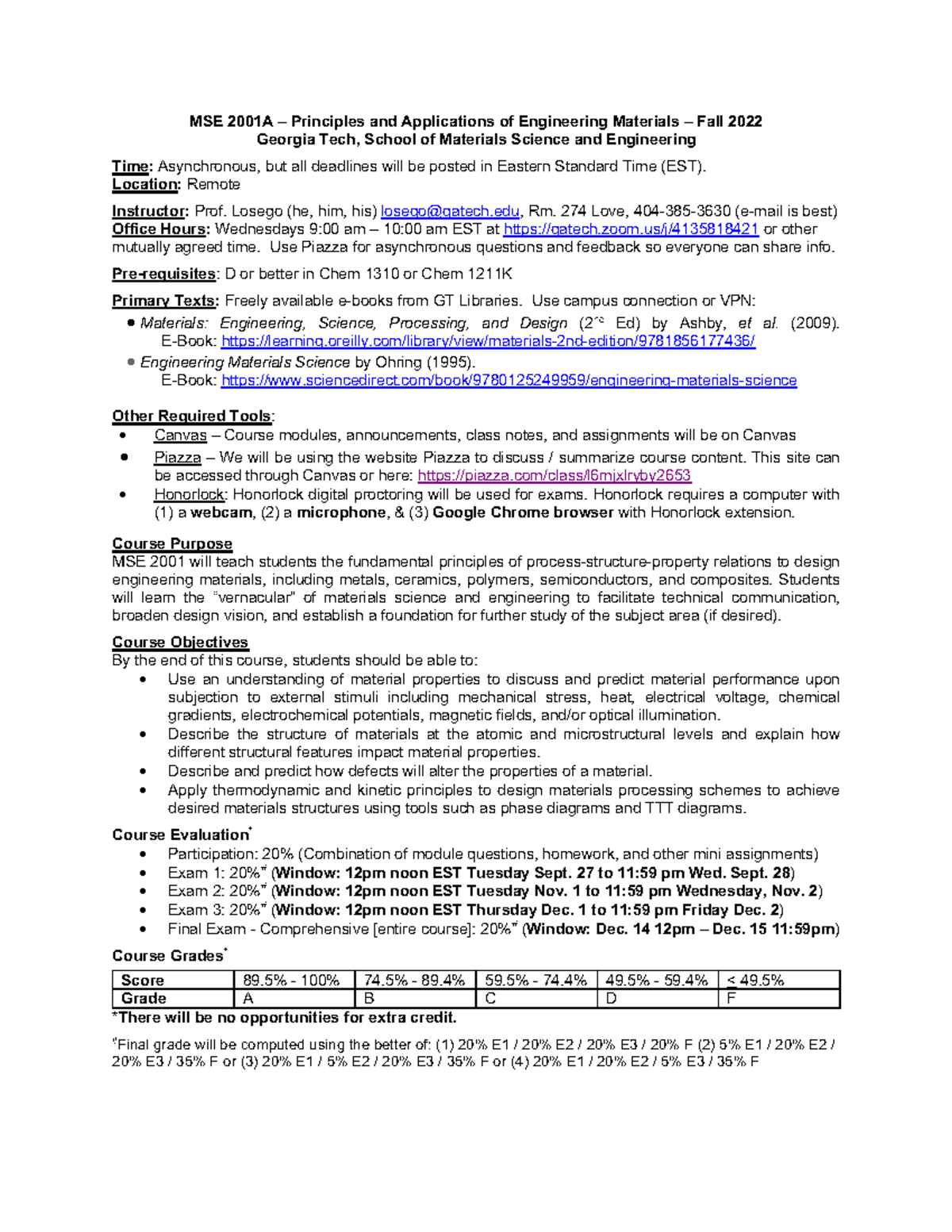 MSE 2001 A - Syllabus - FA2022 - MSE 2001 A – Principles and ...