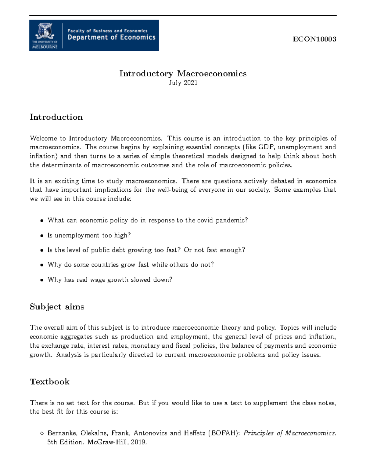 Introductory Macroeconomics July 2021 - Studocu