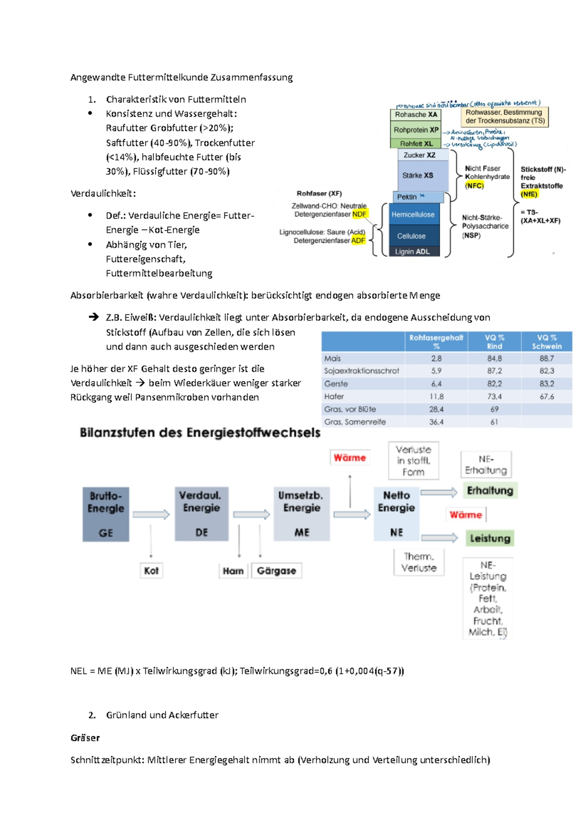 Angewandte Futtermittelkunde Zusammenfassung - Charakteristik von ...