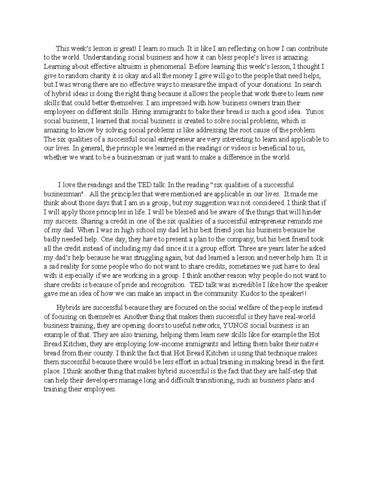 Week 10 reflection - This week’s lesson is great! I learn so much. It ...