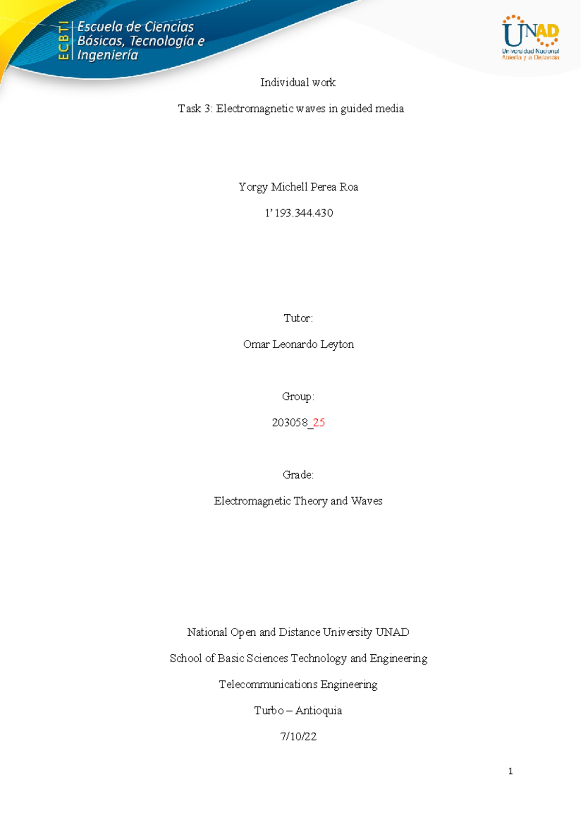 Yorgy Michell Perea Task 4 - Individual work Task 3: Electromagnetic ...