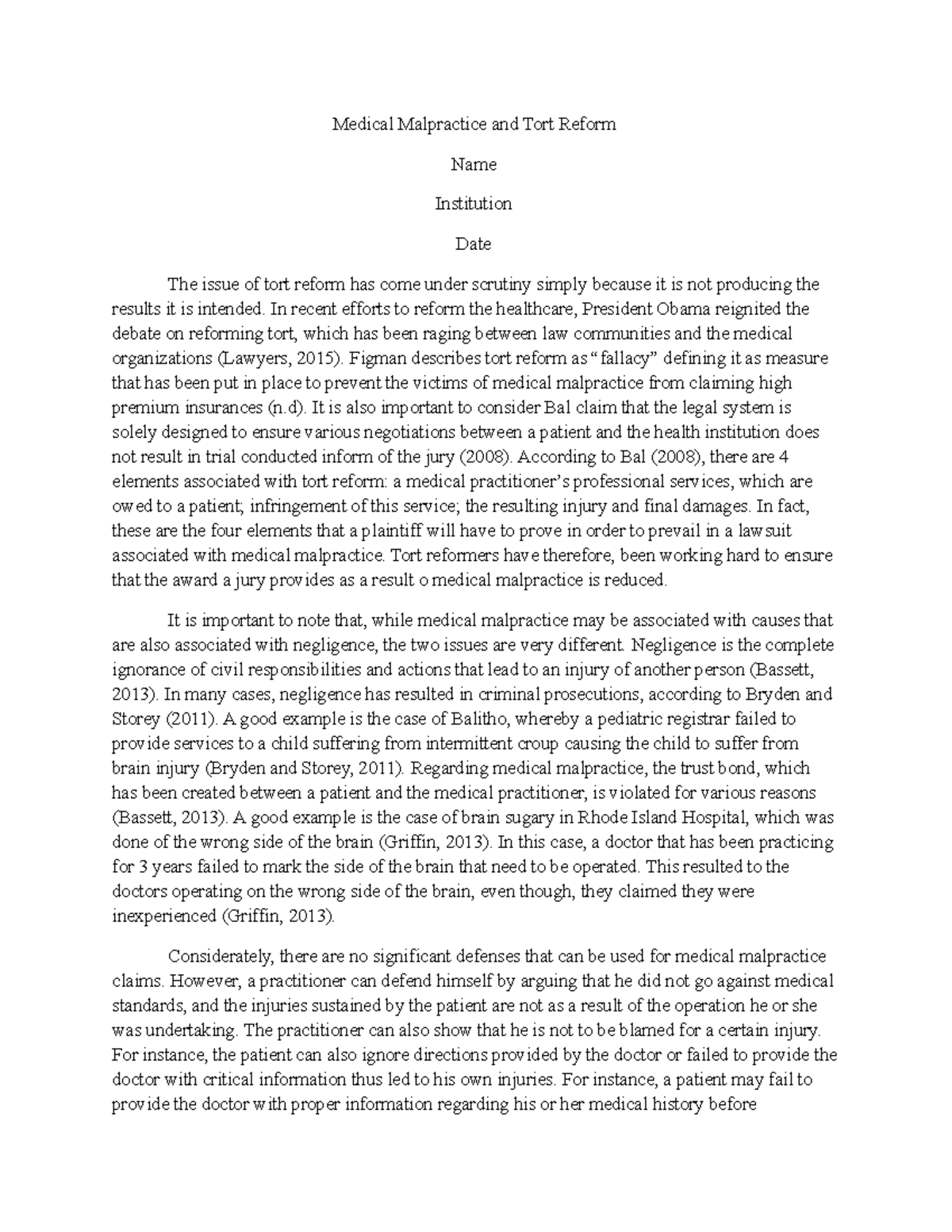 #48690513 - Medical Malpractice and Tort Reform - Medical Malpractice ...