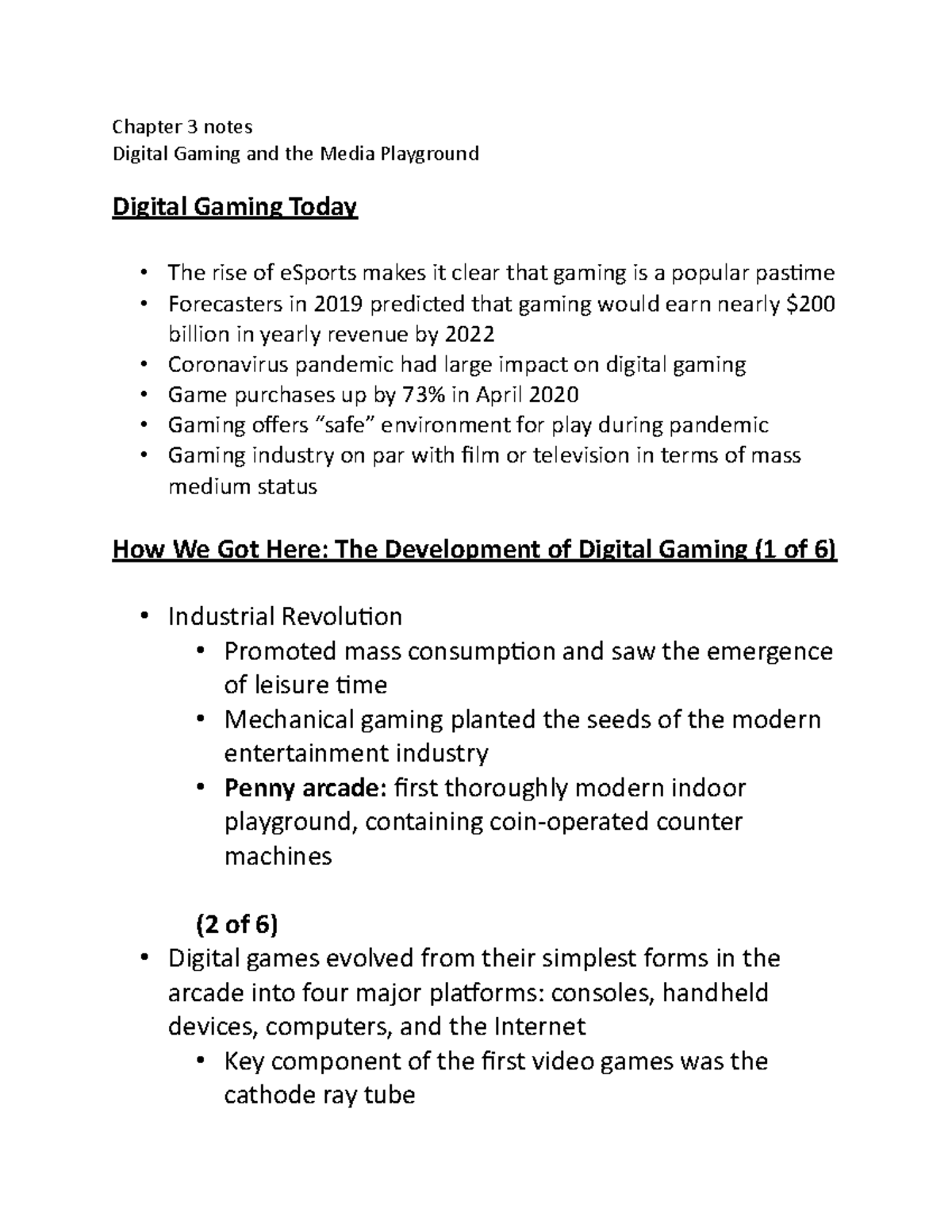 Chapter 3 notes - Chapter 3 notes Digital Gaming and the Media ...