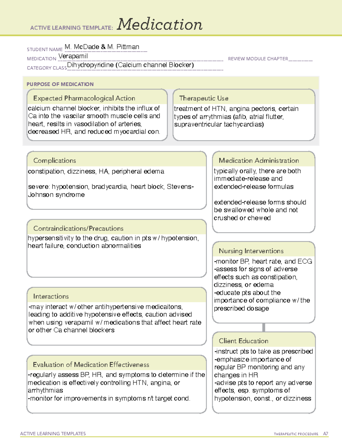 Verapamil - drug guide - ACTIVE LEARNING TEMPLATES TherapeuTic ...