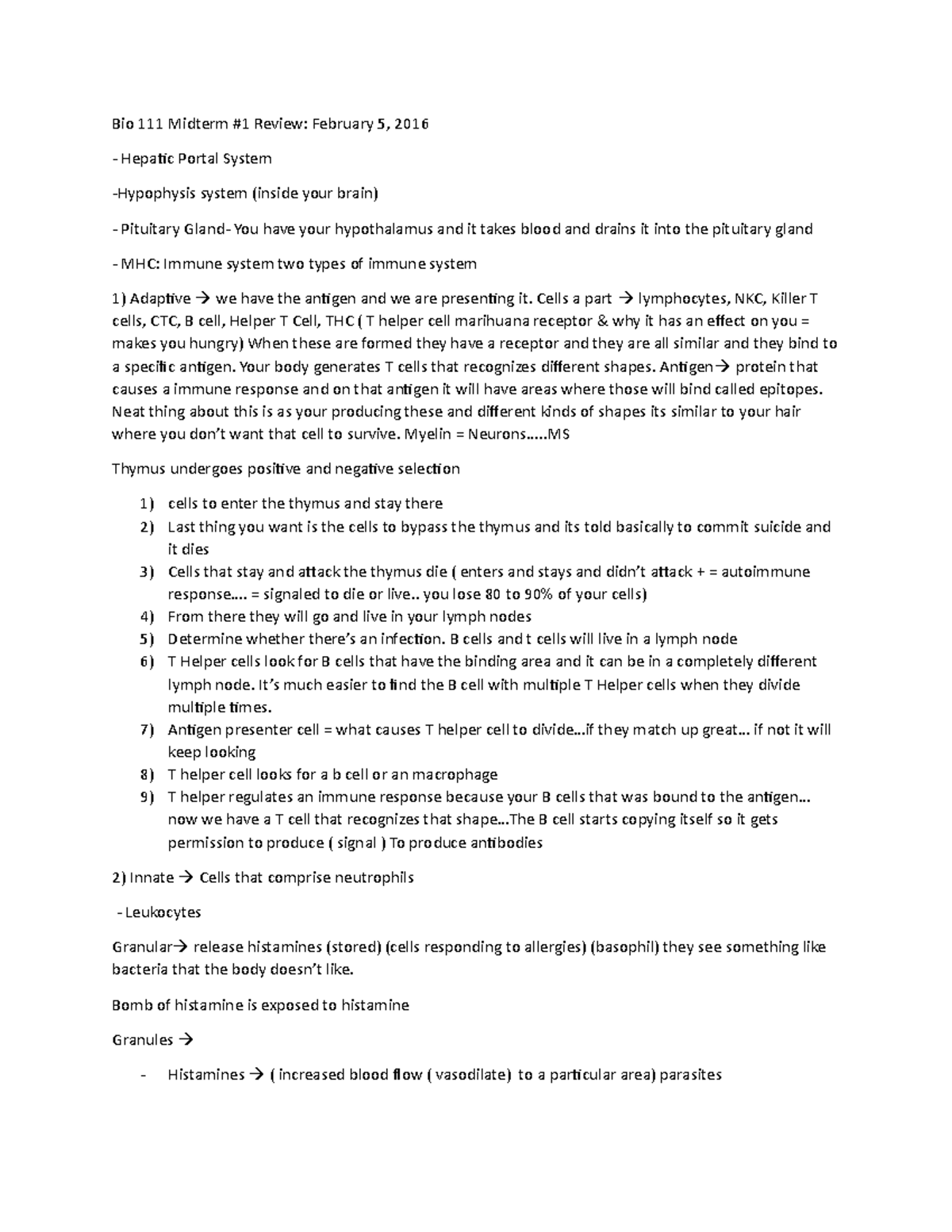 Bio 111 Midterm - Dr. Josef Buttigieg - Bio 111 Midterm #1 Review ...