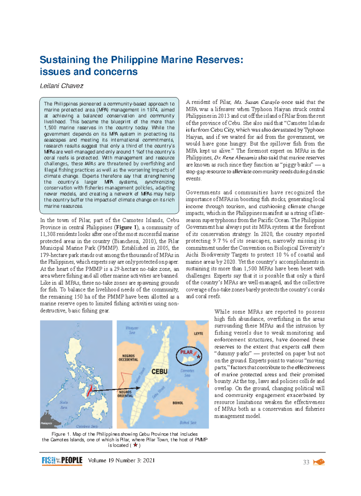 Philippine Marine Reserves - Volume 19 Number 3: 2021 33 Sustaining the ...