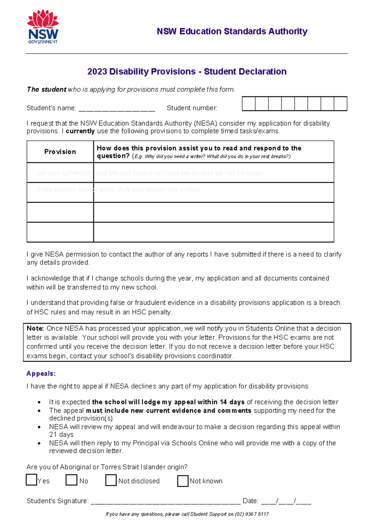 2023 Student Declaration Form - NSW Education Standards Authority If ...