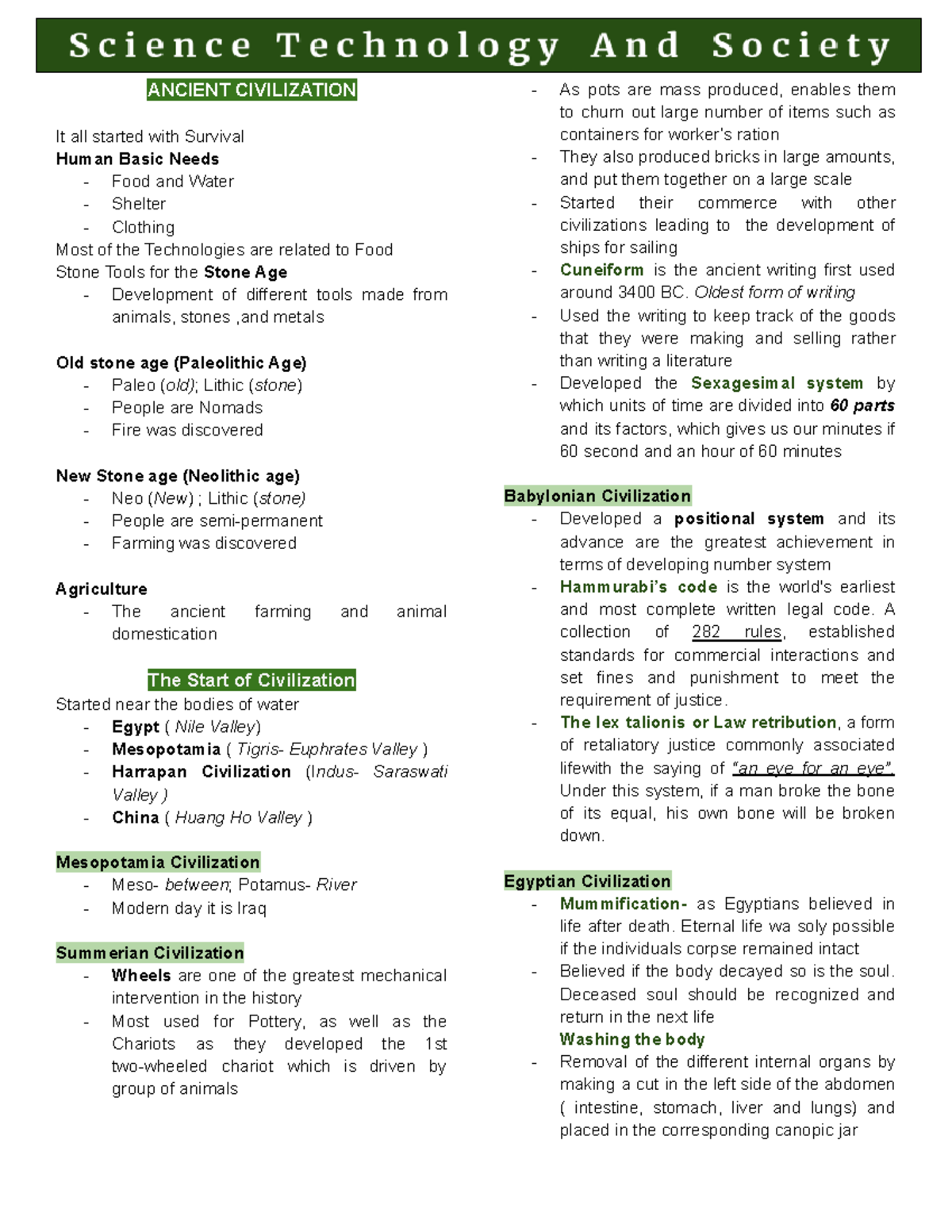 STS Chapter 1 Ancient Civilization - ANCIENT CIVILIZATION It all ...