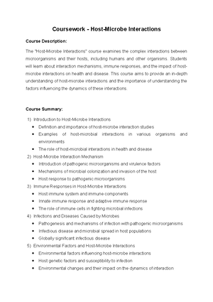 Coursework - Microbial Cell Structure and Function - Students will study cell components ...