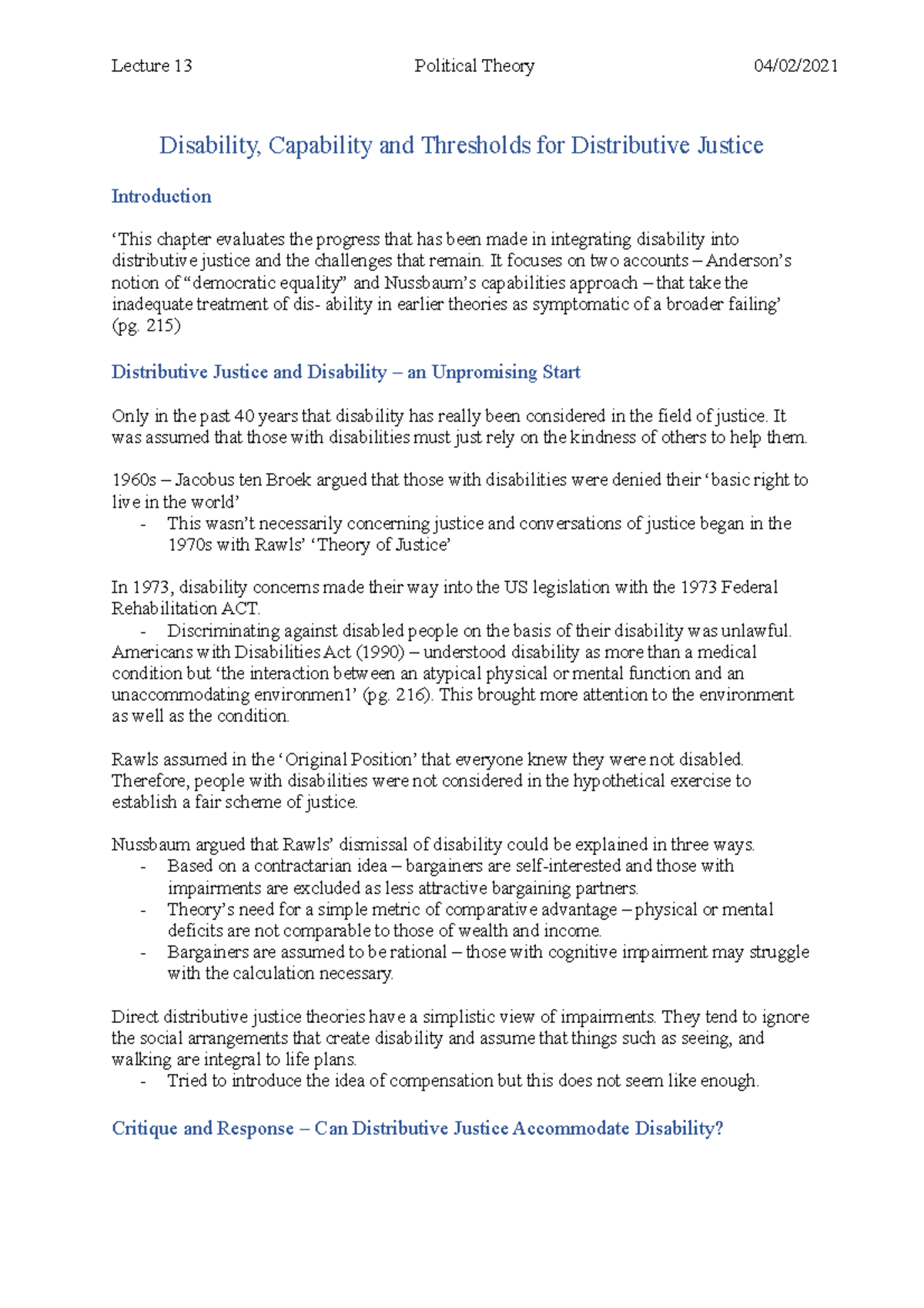 Disability, Capability and Thresholds for Distributive Justice ...