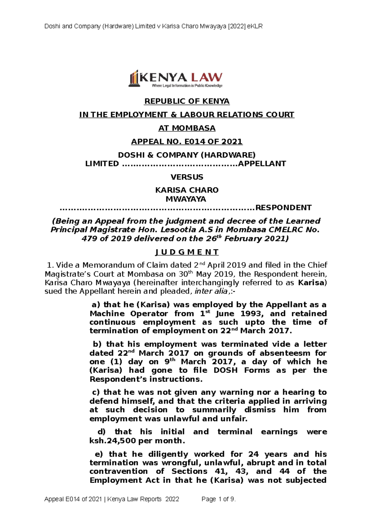Appeal E014 of 2021 - Neat - REPUBLIC OF KENYA IN THE EMPLOYMENT ...