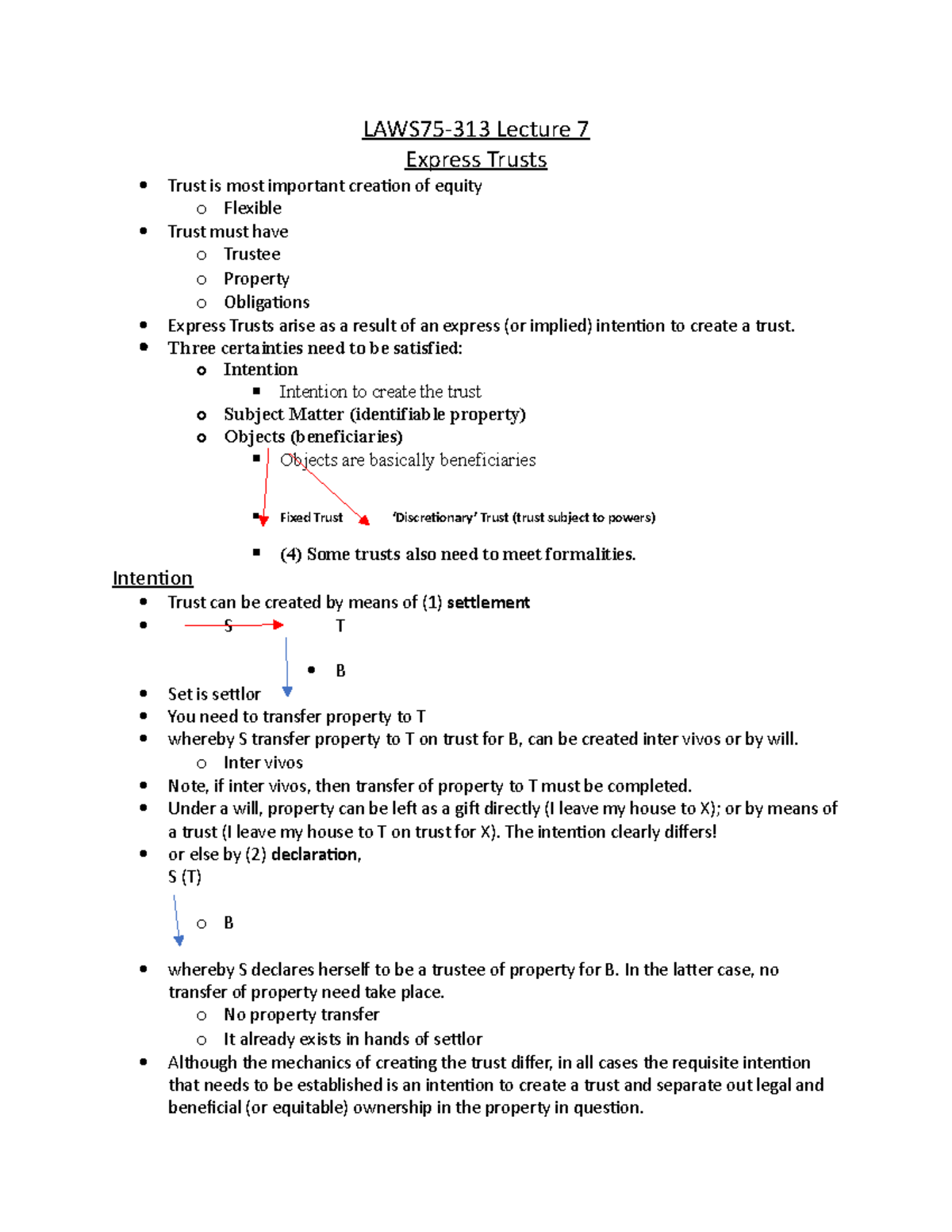 LAWS75-313 Lecture 7 - LAWS75-313 Lecture 7 Express Trusts Trust is most important creation of ...