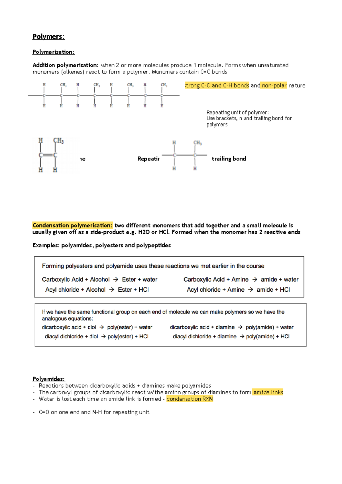 Polymers chem - lecture notes - Polymers: Polymerisation: Addition ...
