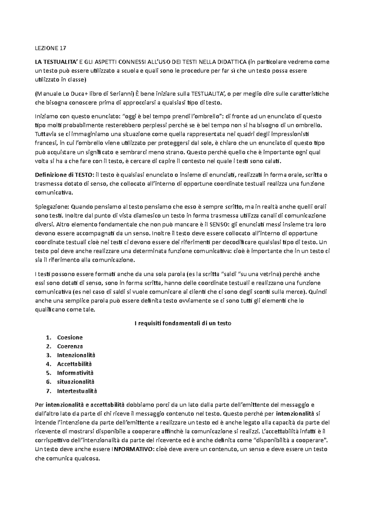 Lezione 17 - didattica della lingua italiana - LEZIONE 17 LA TESTUALITA ...