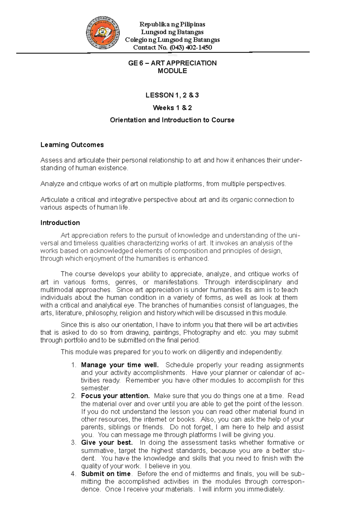 Module Lesson 1 - Art appreciation refers to the pursuit of knowledge ...