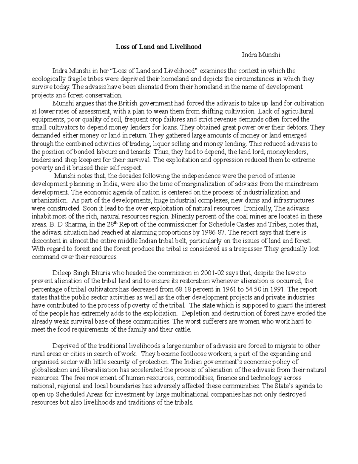 Loss of land - Resettlement and cultural identity in Loss of Land and ...