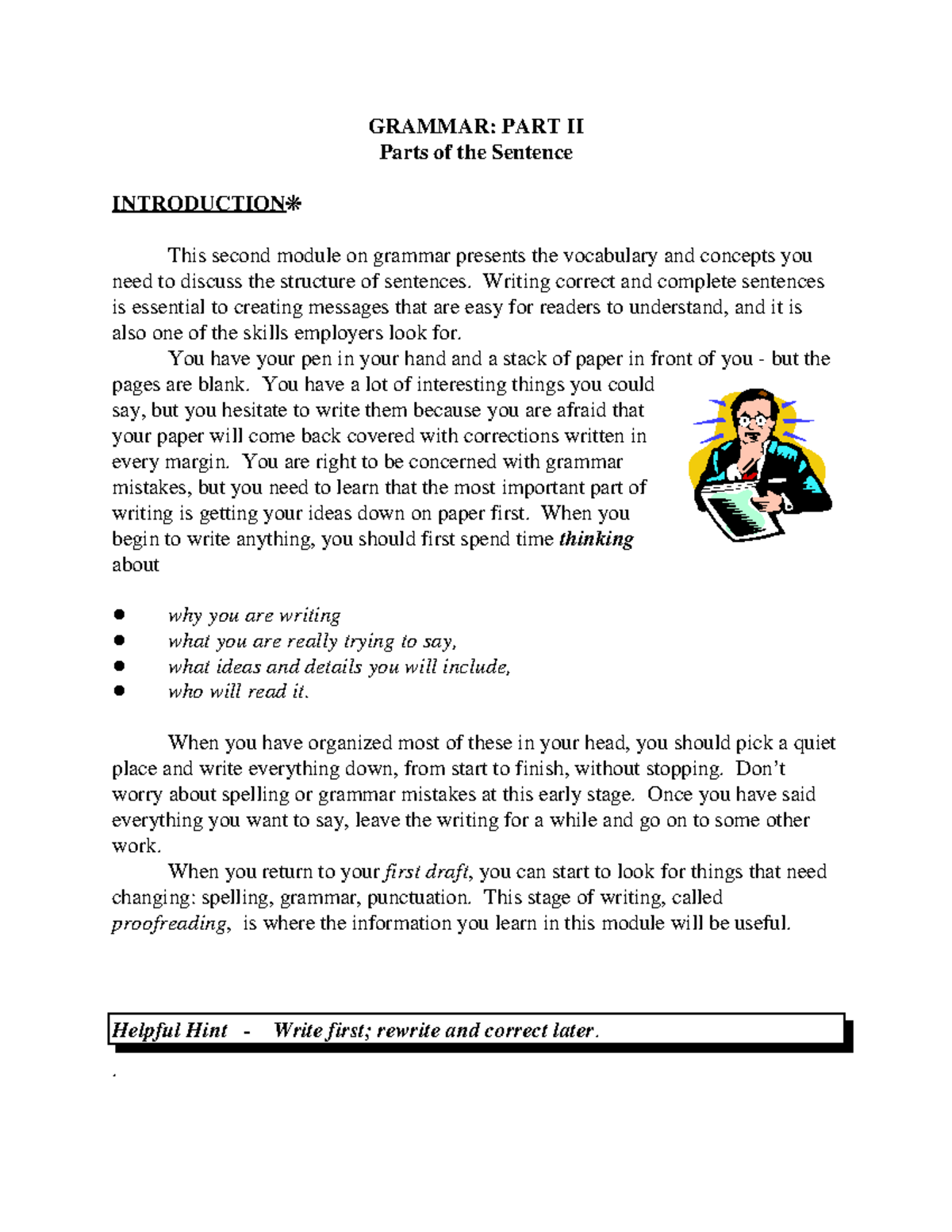 Reading 3 Parts of the sentence - GRAMMAR: PART II Parts of the ...