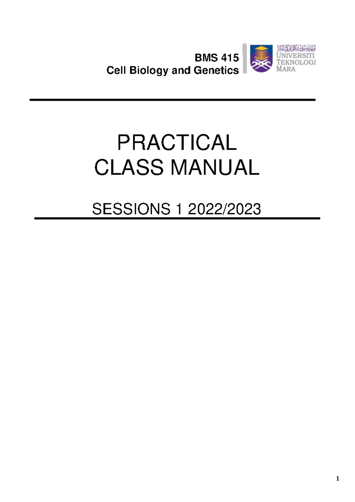 BMS415 LAB Report Osmosis - PRACTICAL CLASS MANUAL SESSIONS 1 2022/ BMS ...
