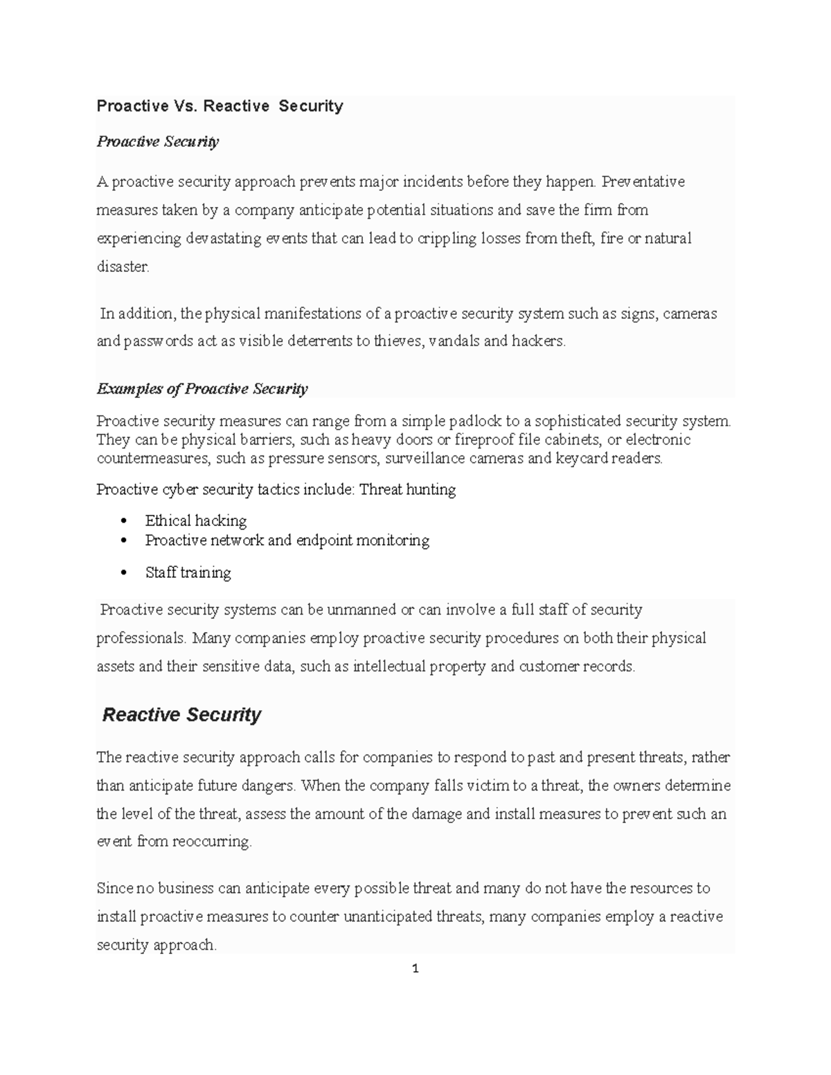 L2 - Best - Proactive Vs. Reactive Security Proactive Security A ...