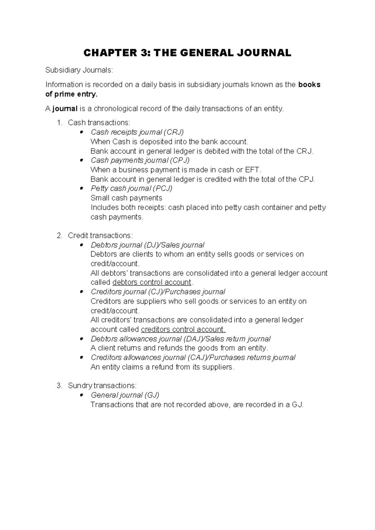SU3 The General Journal - CHAPTER 3: THE GENERAL JOURNAL Subsidiary ...