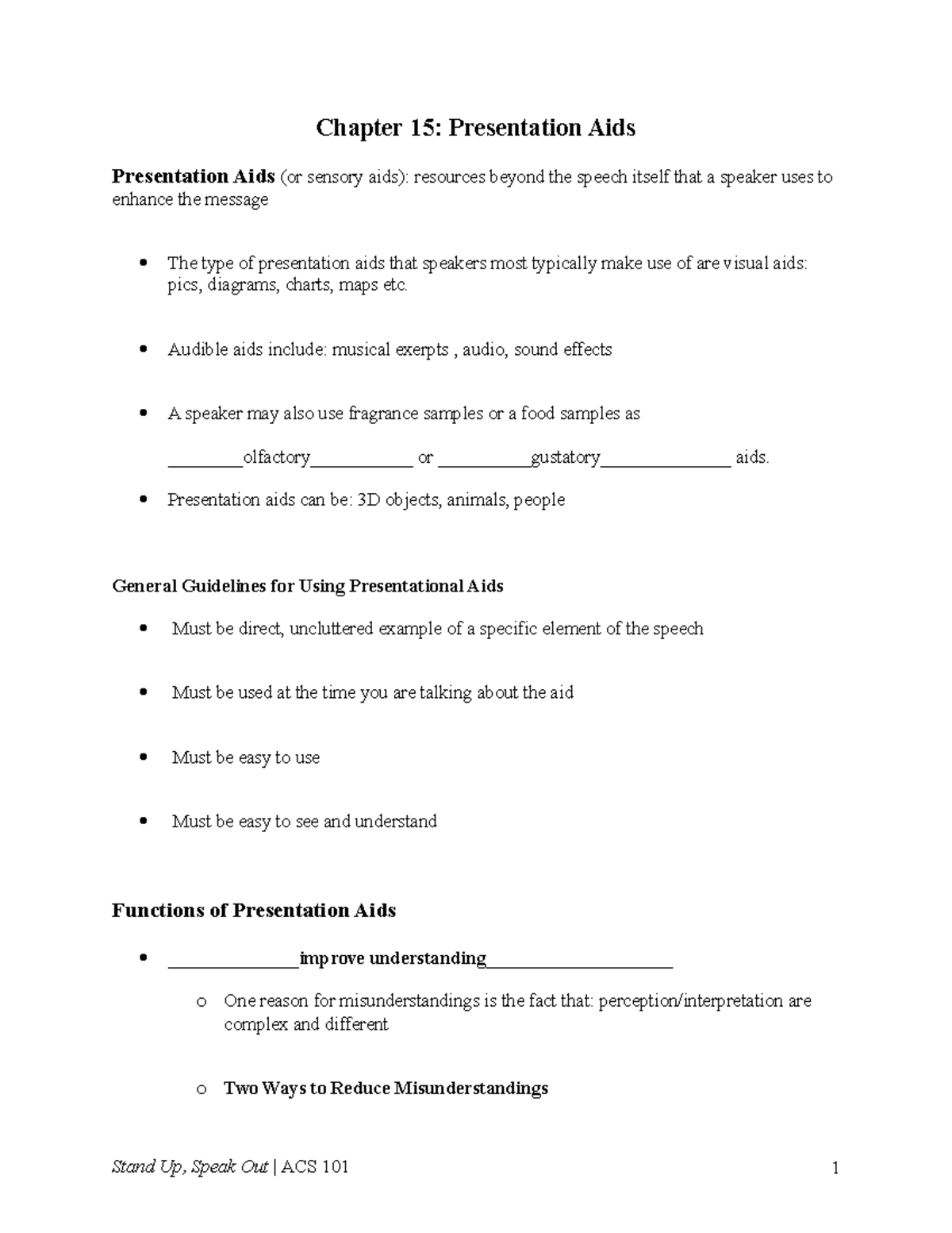 Chapter 15 public speech notes - Chapter 15: Presentation Aids ...