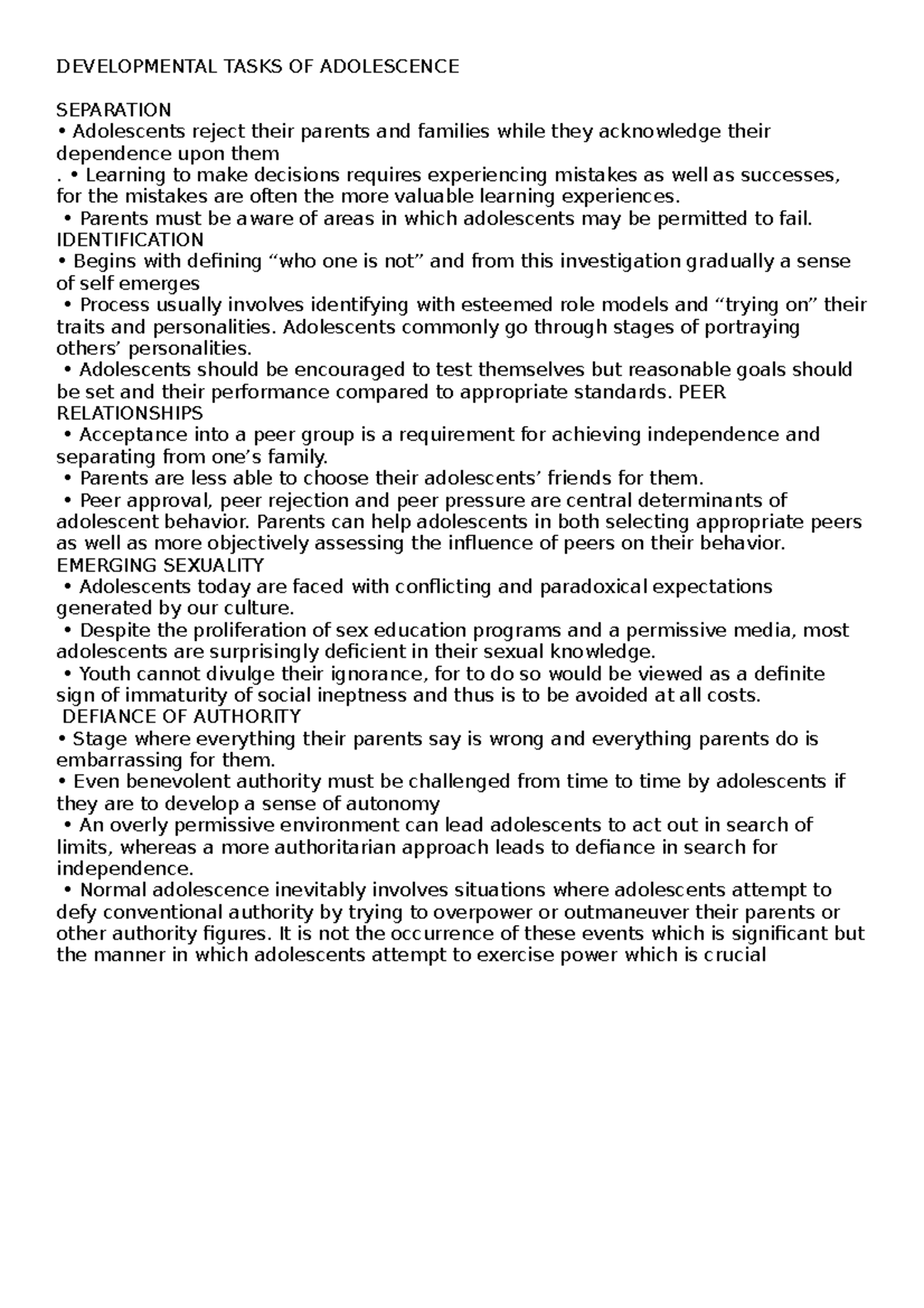 Development task and challengges - DEVELOPMENTAL TASKS OF ADOLESCENCE ...