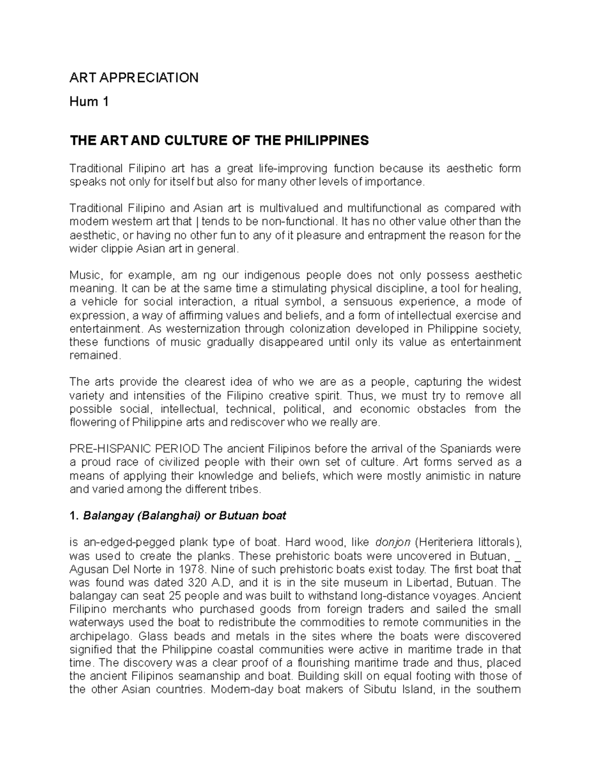 Art Appreciation Hum 1 - The Art and Culture of the Philippines - ART ...