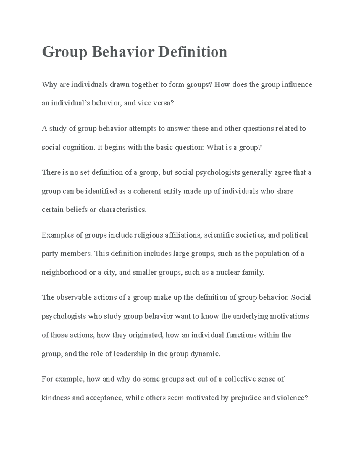 Group Behavior Definition - It begins with the basic question: What is ...