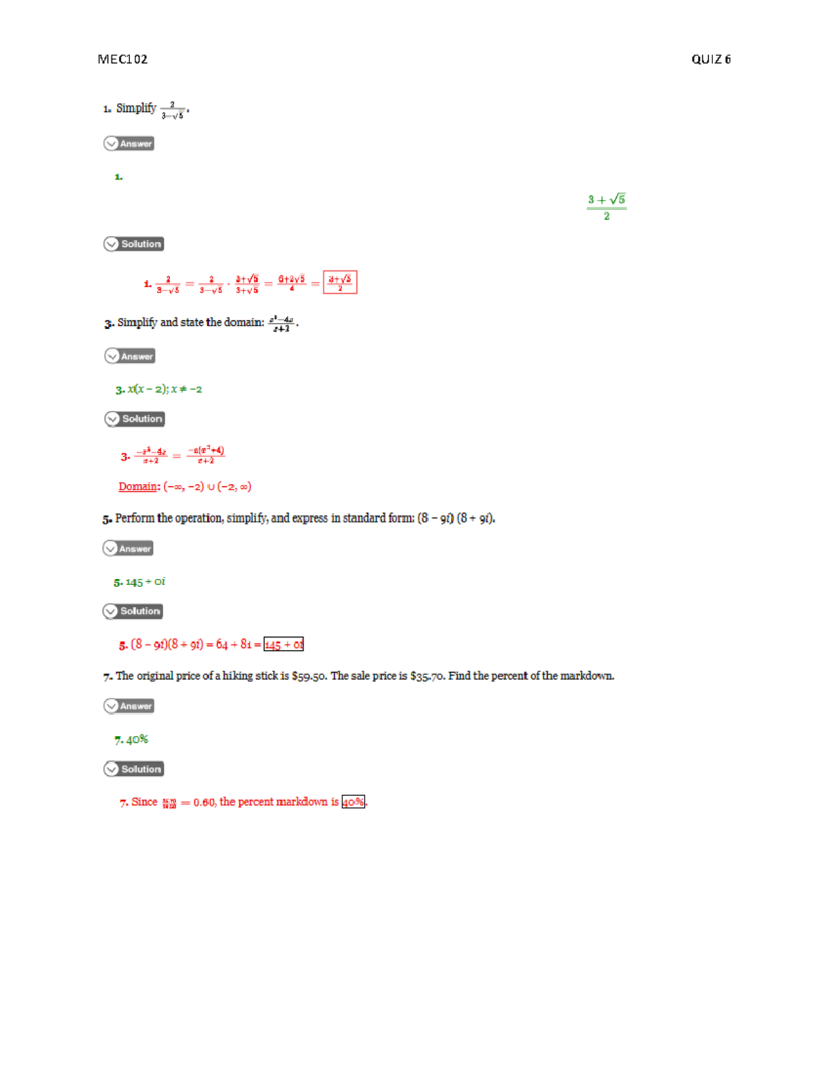 MATH052-QUIZ 6 - MATH052-QUIZ 6 - Integral Calculus with Applications ...