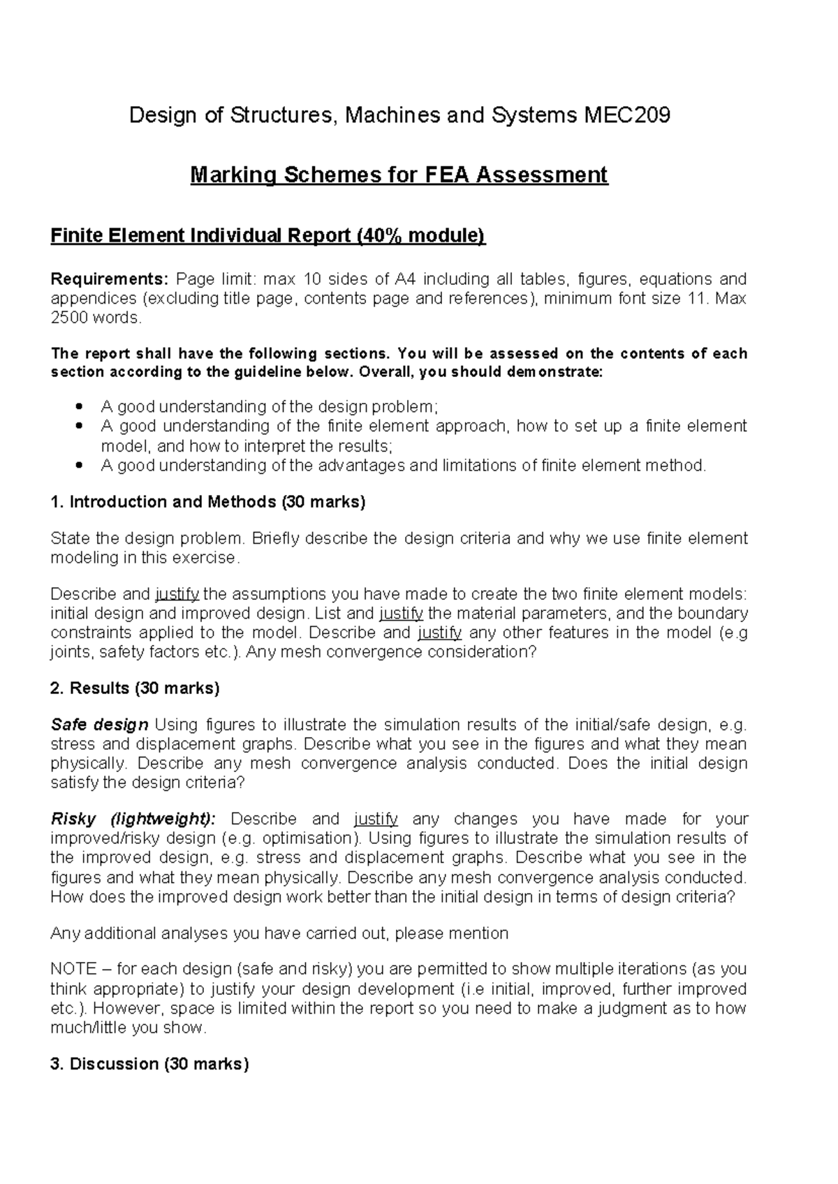 Individual FEA report for 2020 students - Design of Structures ...
