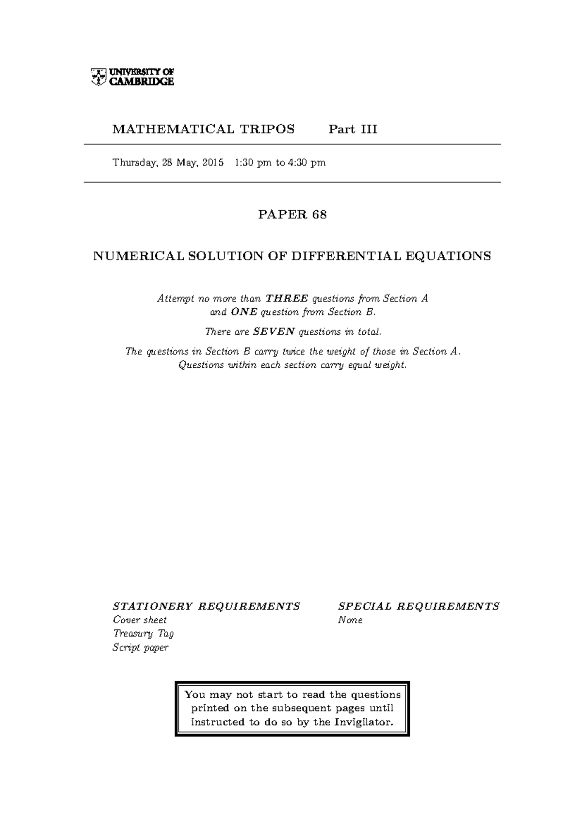 Exam 28 May 2015, questions - MATHEMATICAL TRIPOS Part III Thursday, 28 ...