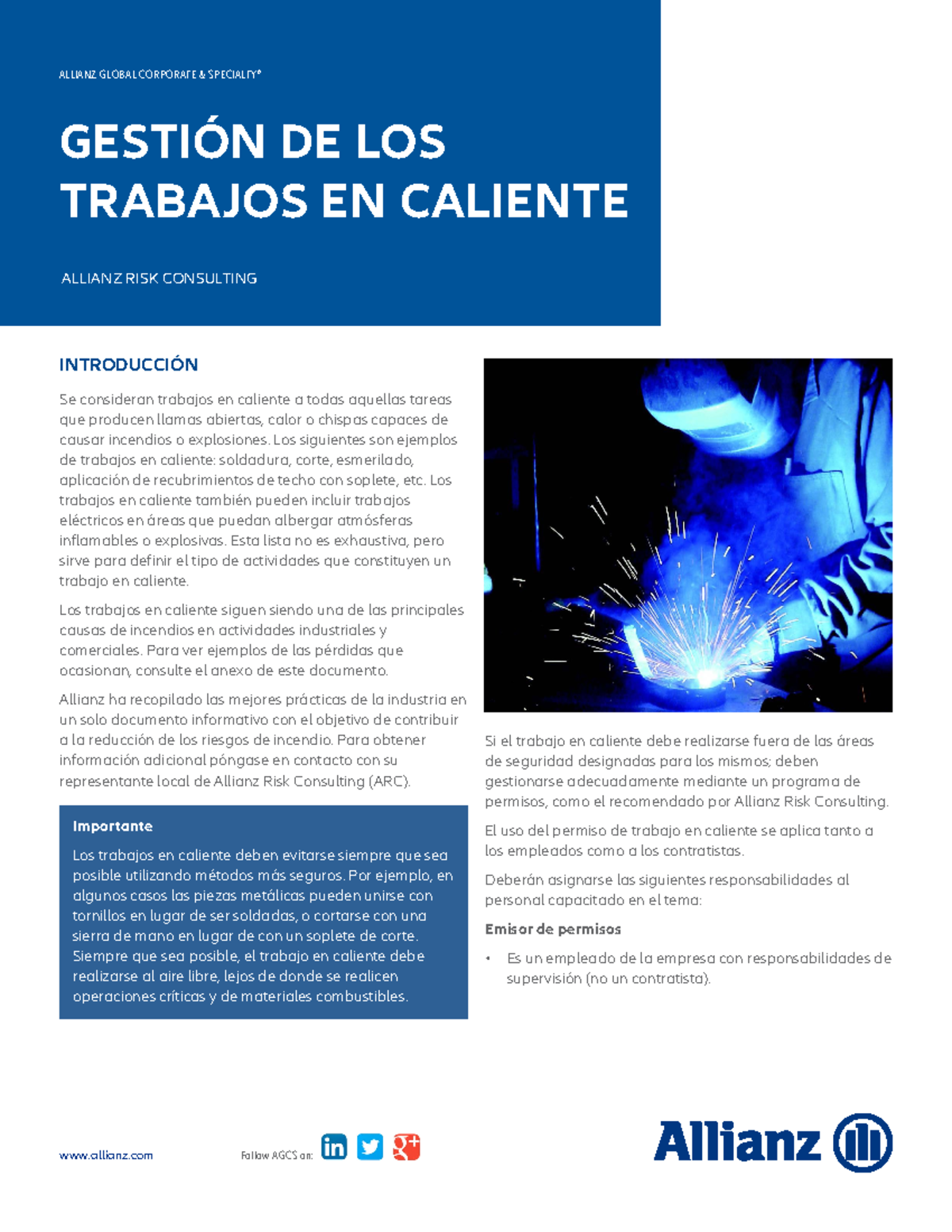 ARC Hot Work Management ES ARG - INTRODUCCIÓN Se consideran trabajos en ...