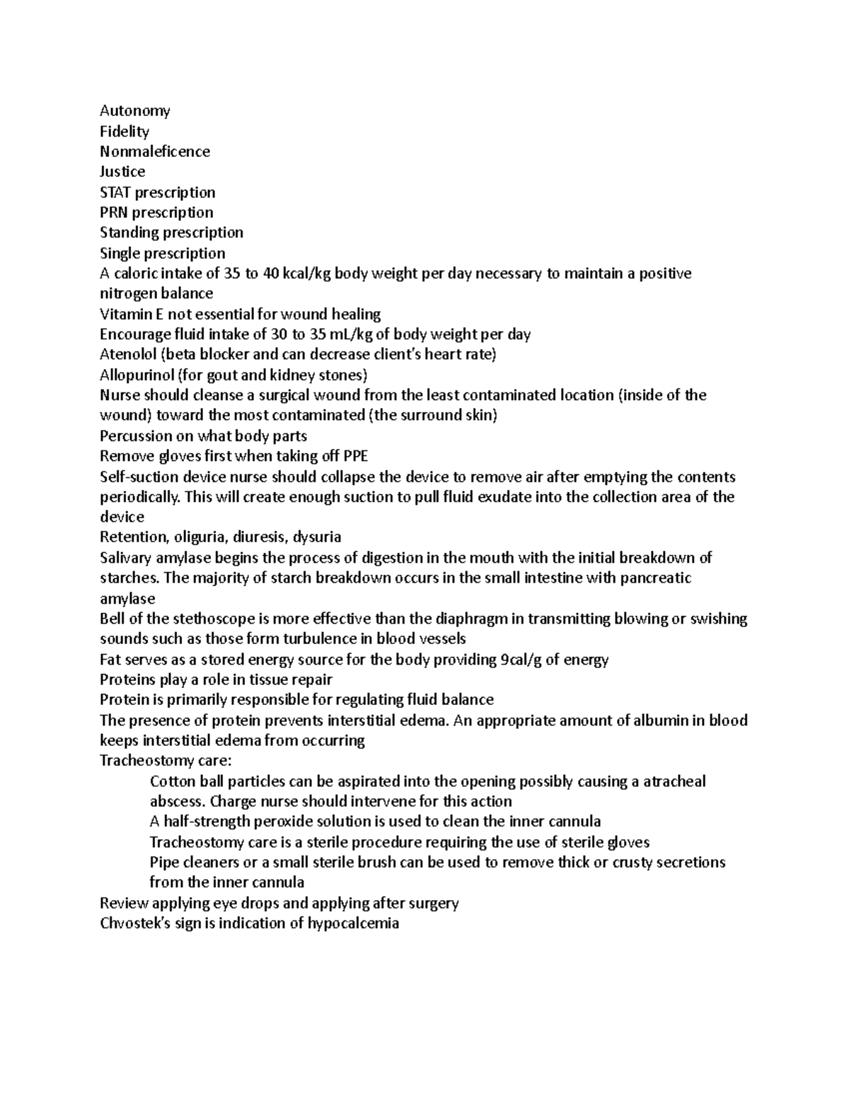 ATI notes - Autonomy Fidelity Nonmaleficence Justice STAT prescription ...