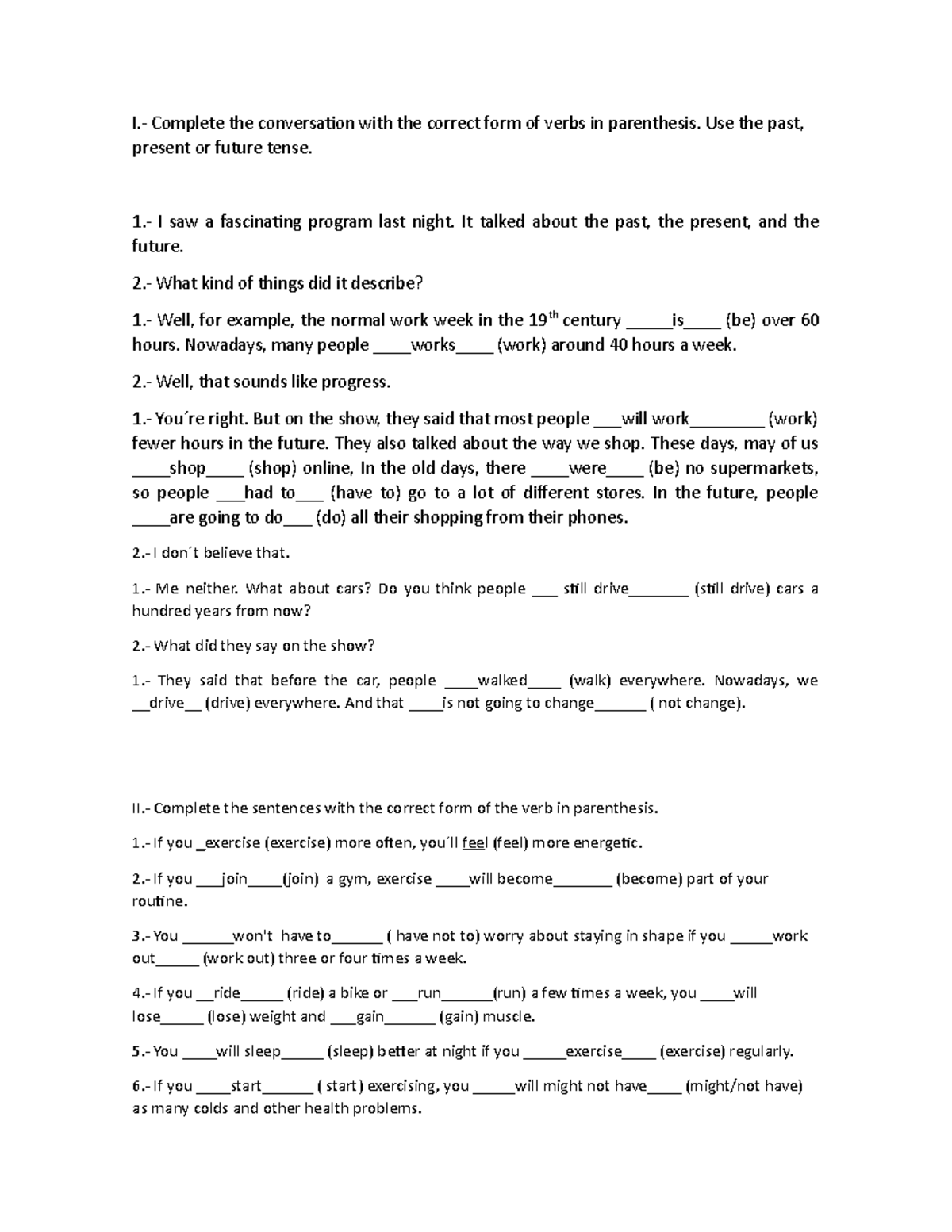 9.- time contrasts, conditional sentences with if clauses - I ...