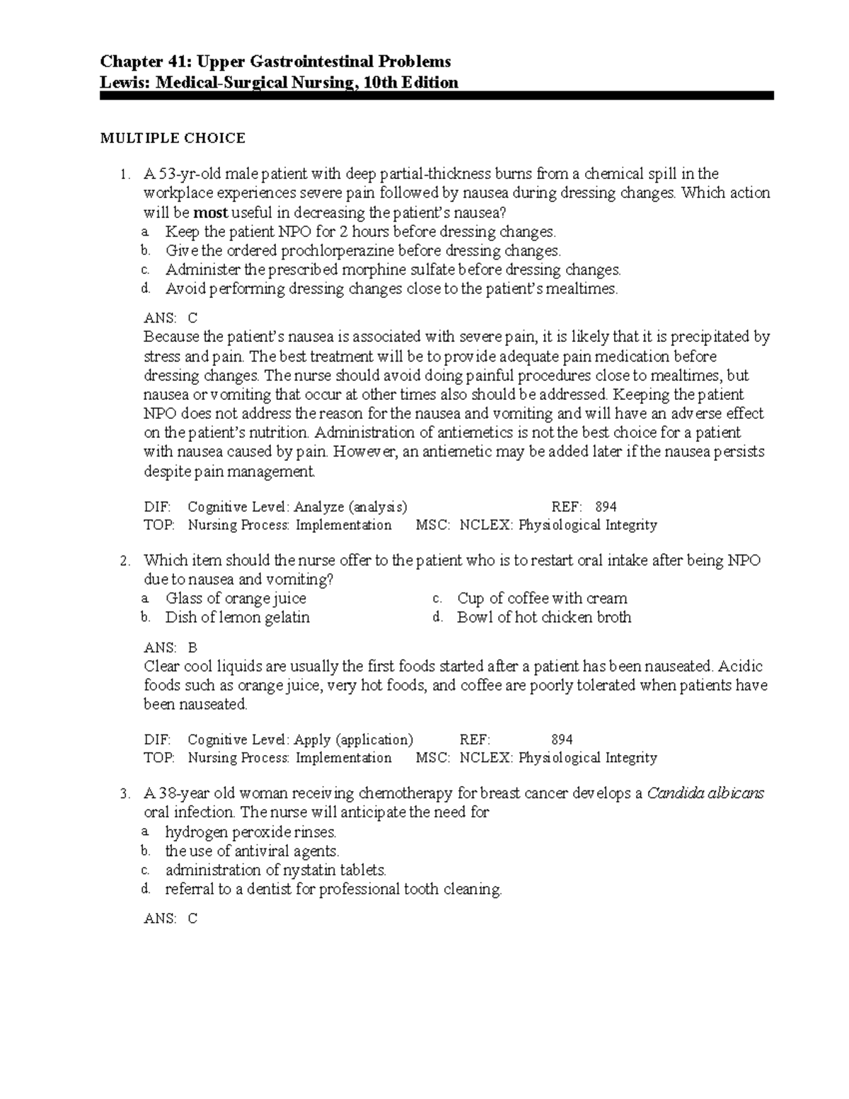 C41 - ch 41 test bank - Chapter 41: Upper Gastrointestinal Problems ...