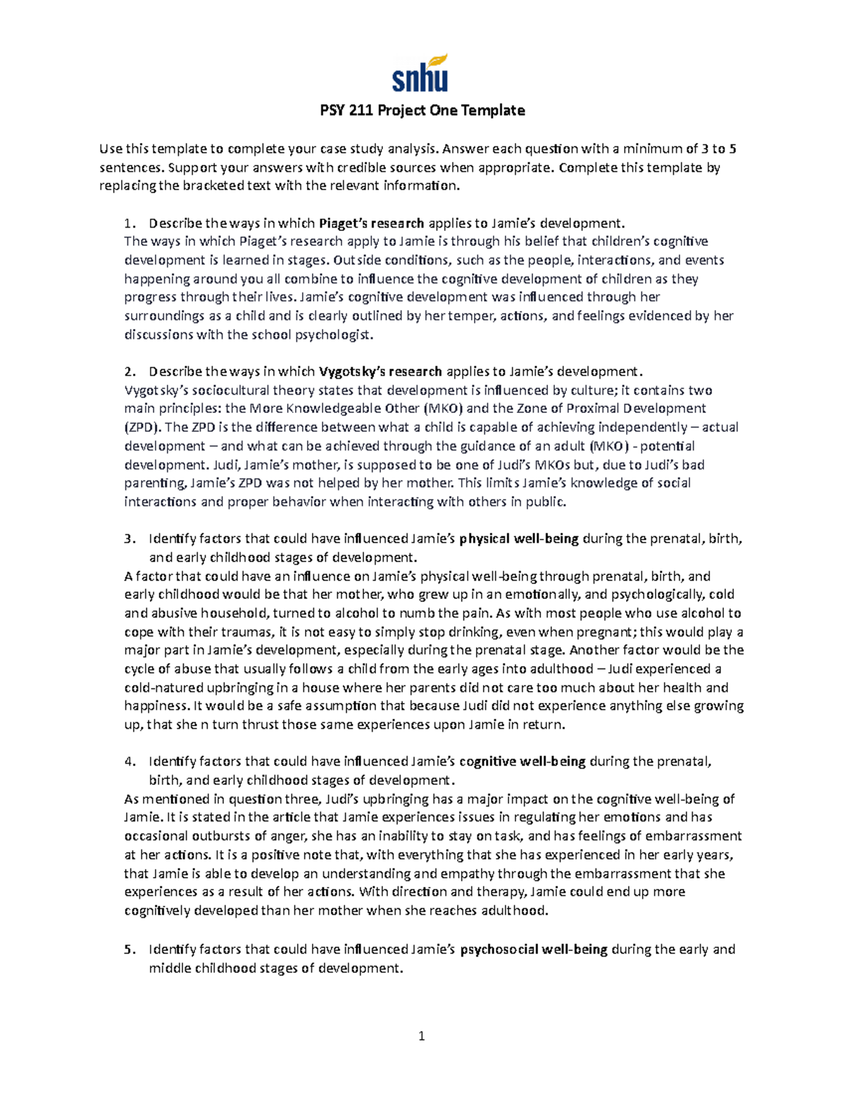 PSY 211 Project One Template - PSY 211 Project One Template Use this ...