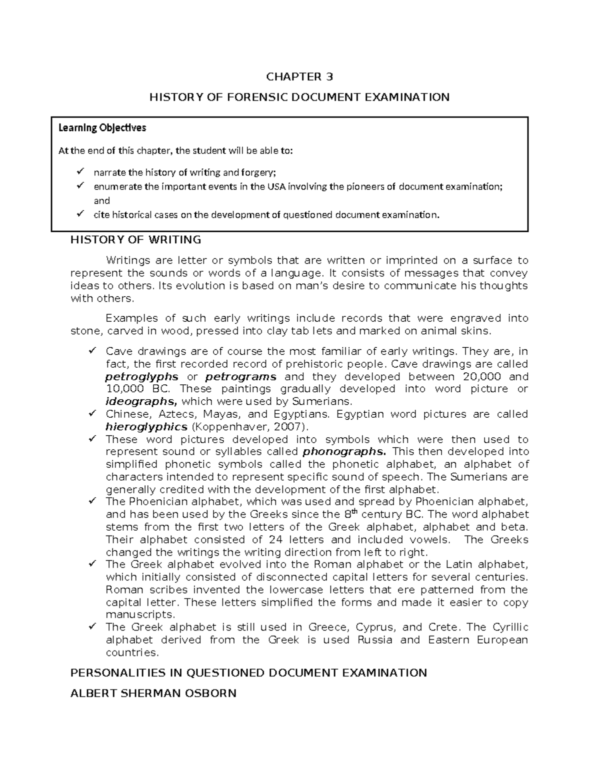 Chapter-3 - crim law - CHAPTER 3 HISTORY OF FORENSIC DOCUMENT ...