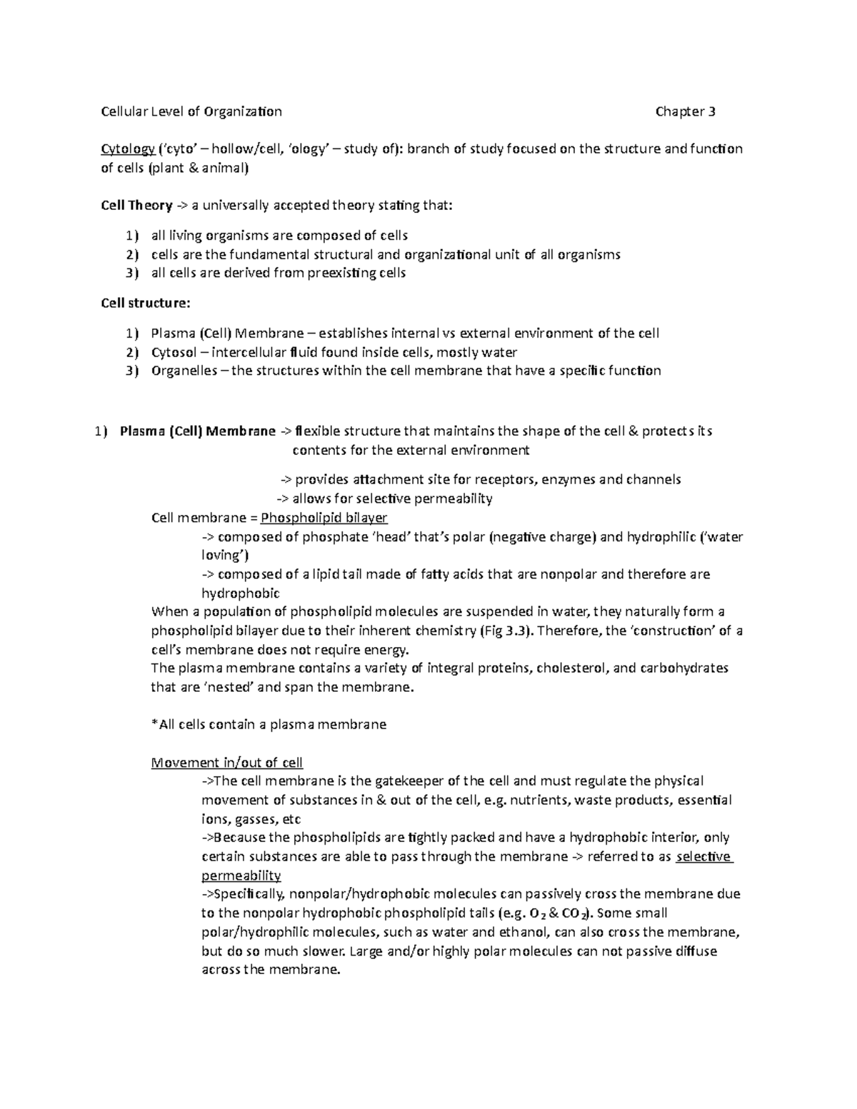 Ch3 Cellular Organization - Cellular Level of Organization Chapter 3 ...