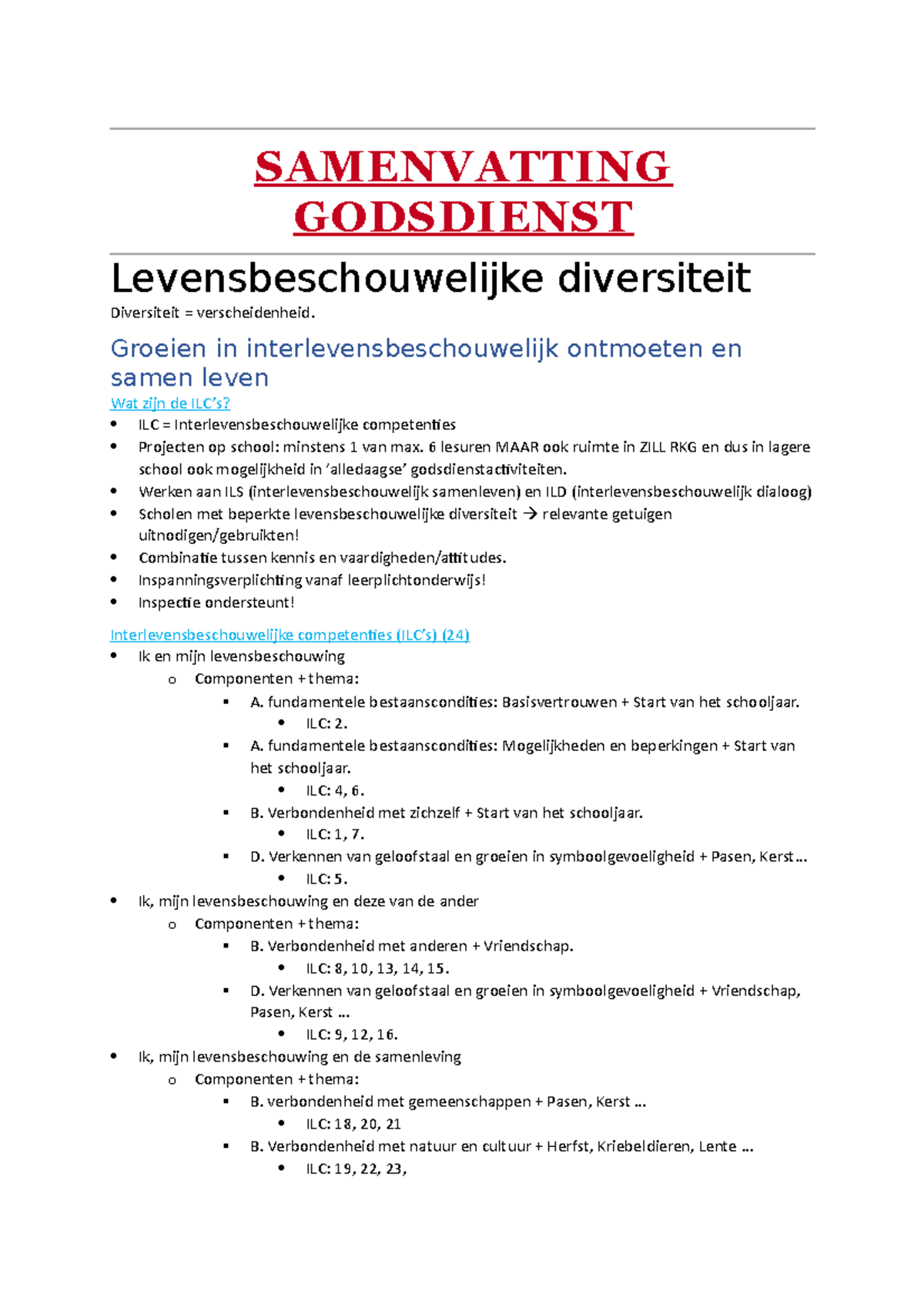 Samenvatting Godsdienst - SAMENVATTING GODSDIENST Levensbeschouwelijke diversiteit Diversiteit ...