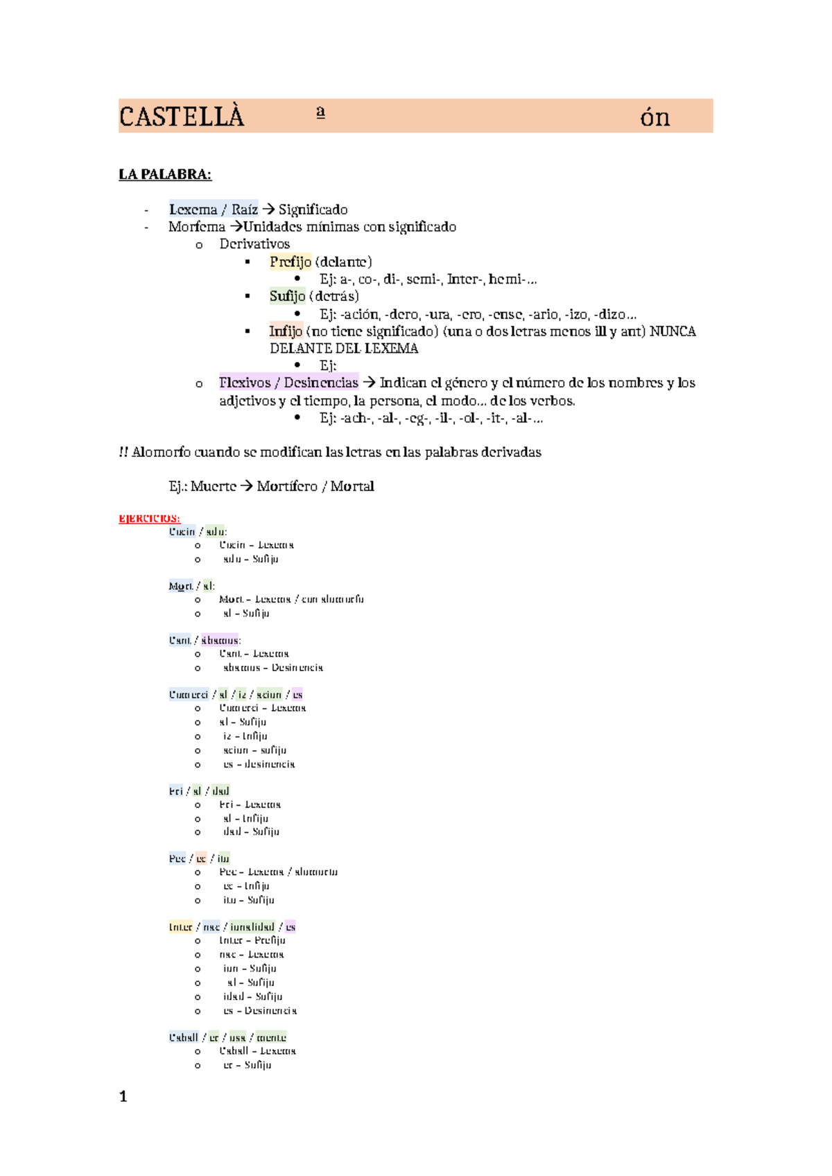 Castellà 1ª Avaluació - caste - CASTELLÀ 1 ª AAA AAAA Aón LA PALABRA ...