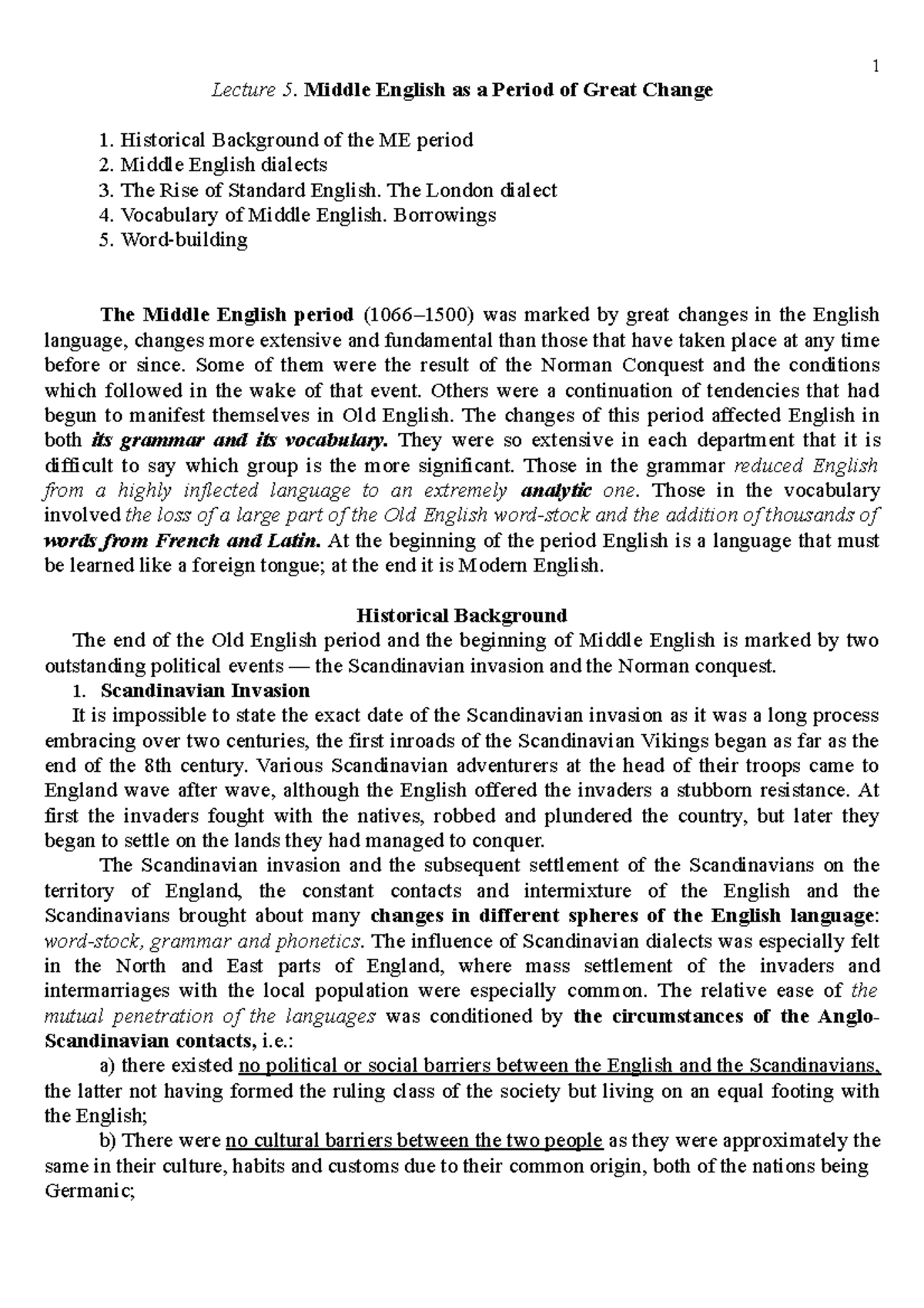 Lecture 5 - Lecture 5. Middle English as a Period of Great Change ...