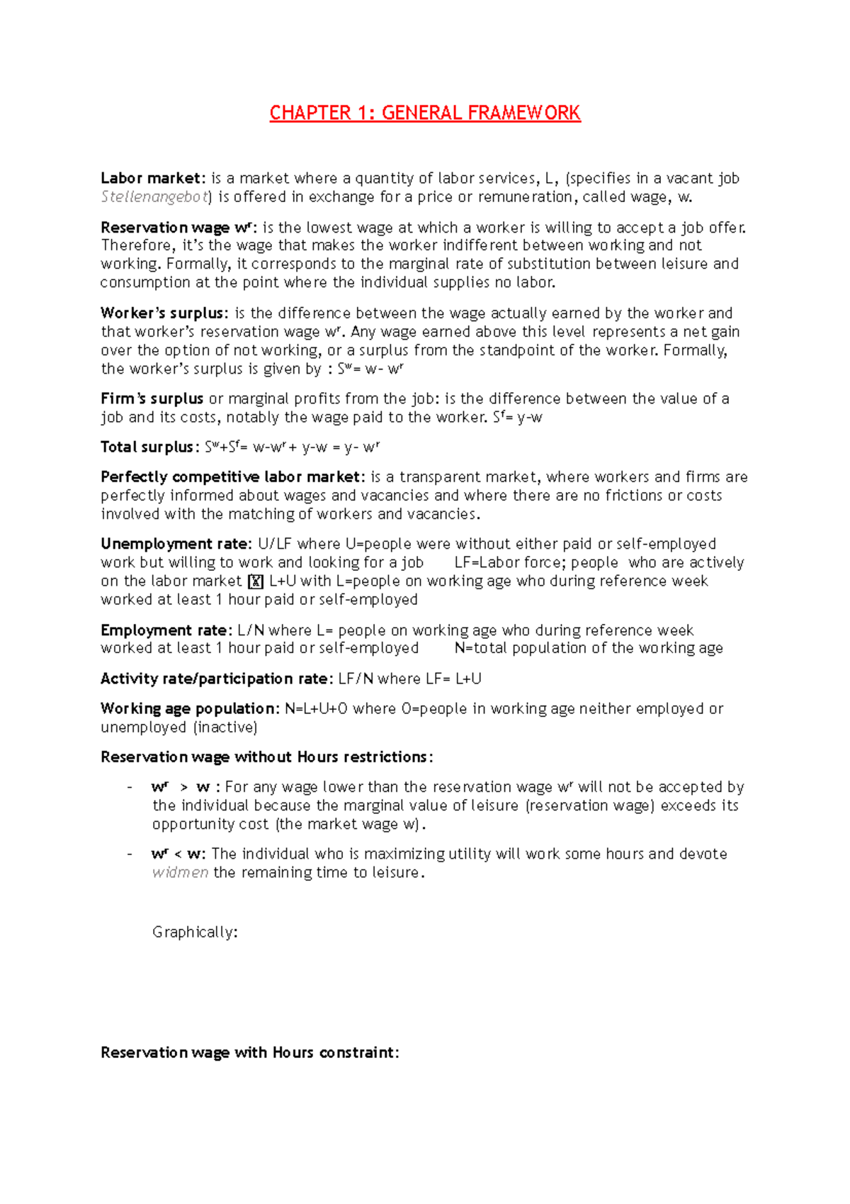Resume Labour Economics - CHAPTER 1: GENERAL FRAMEWORK Labor market ...