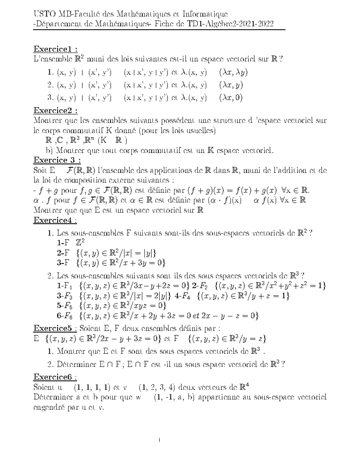Td 01 alg2 2022 - USTO MB-Fa ulté des Mathématiques et Informatique -Département de ...